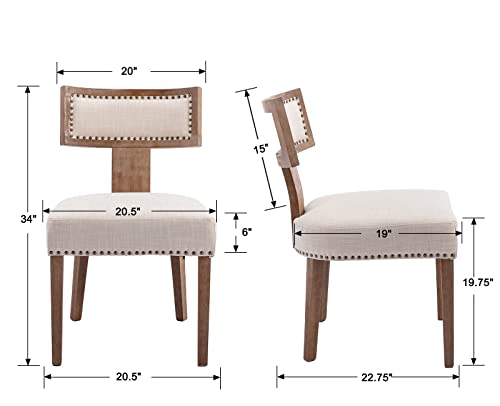 Wahson Set of 4 Farmhouse Kitchen & Dining Room Chairs with Metal Nailhead Trim, Retro Linen Upholstered Dining Chair with Natural Hardwood Legs, Beige