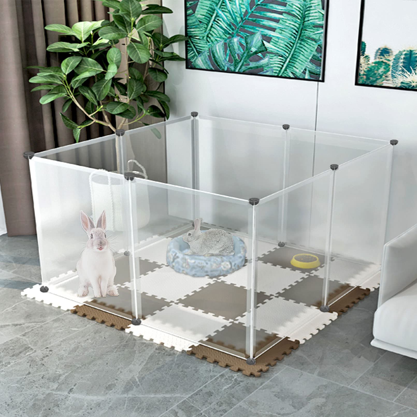 kathson Plastic Small Pet Playpen,Portable Bunny Pen,13.8" X 13.8" Rabbit Cage DIY Metal Enclosure Yard Outdoor & Indoor Fence for Cat Guinea Pig Hedgehogs Kitten Rat(12 Panels)