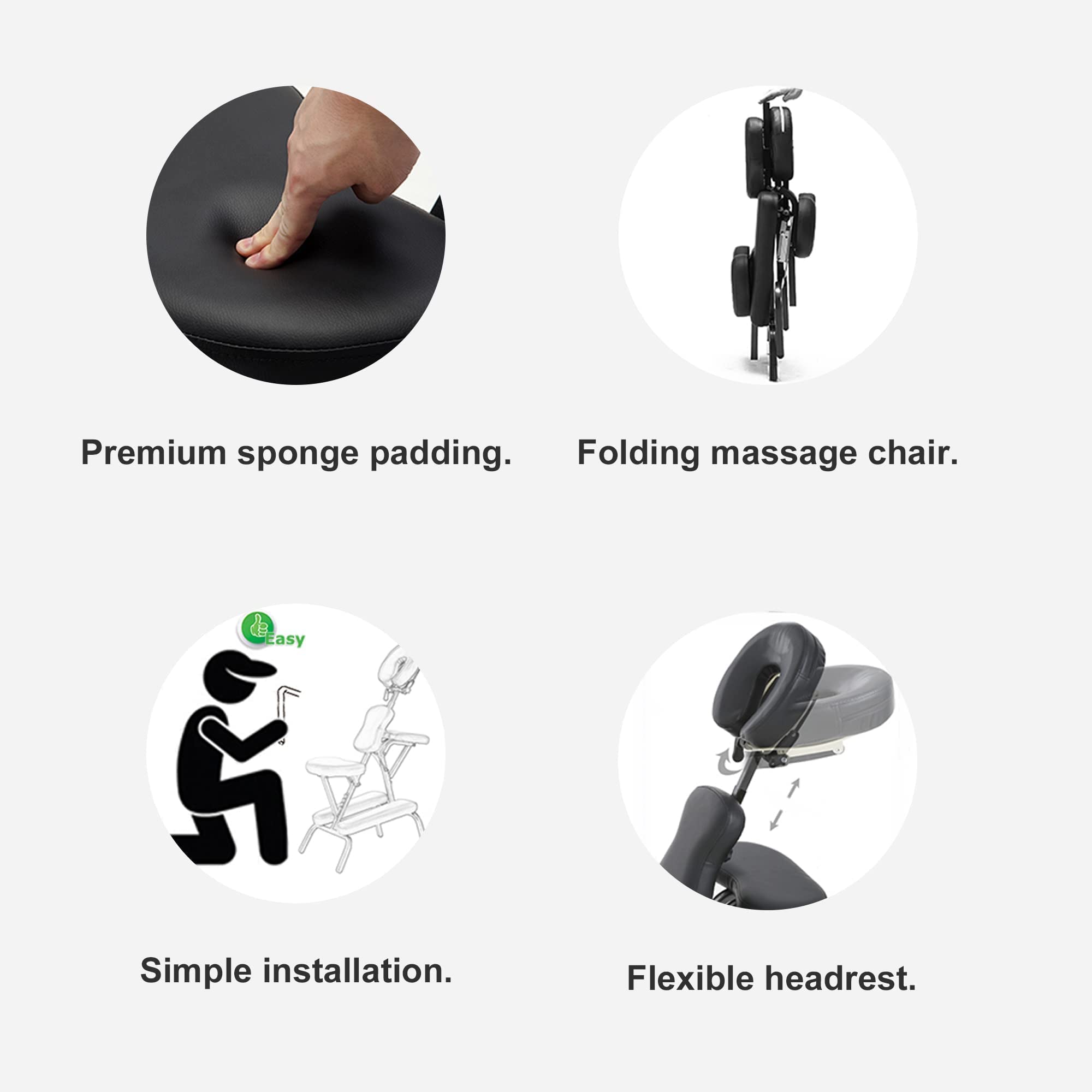 Thick Sponge Portable Foldable Massage Chairs Tattoo Chair Face Cradle Salon Massage Chair Height Adjustable Have SPA Chair Carring Bag Load Capacity 3000LBS,Black