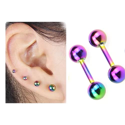 PAIR 16G 1/4" RAINBOW STEEL BARBELL EAR TRAGUS CONCH HELIX DAITH SNUG LOBE STUDS Style 88888-1001