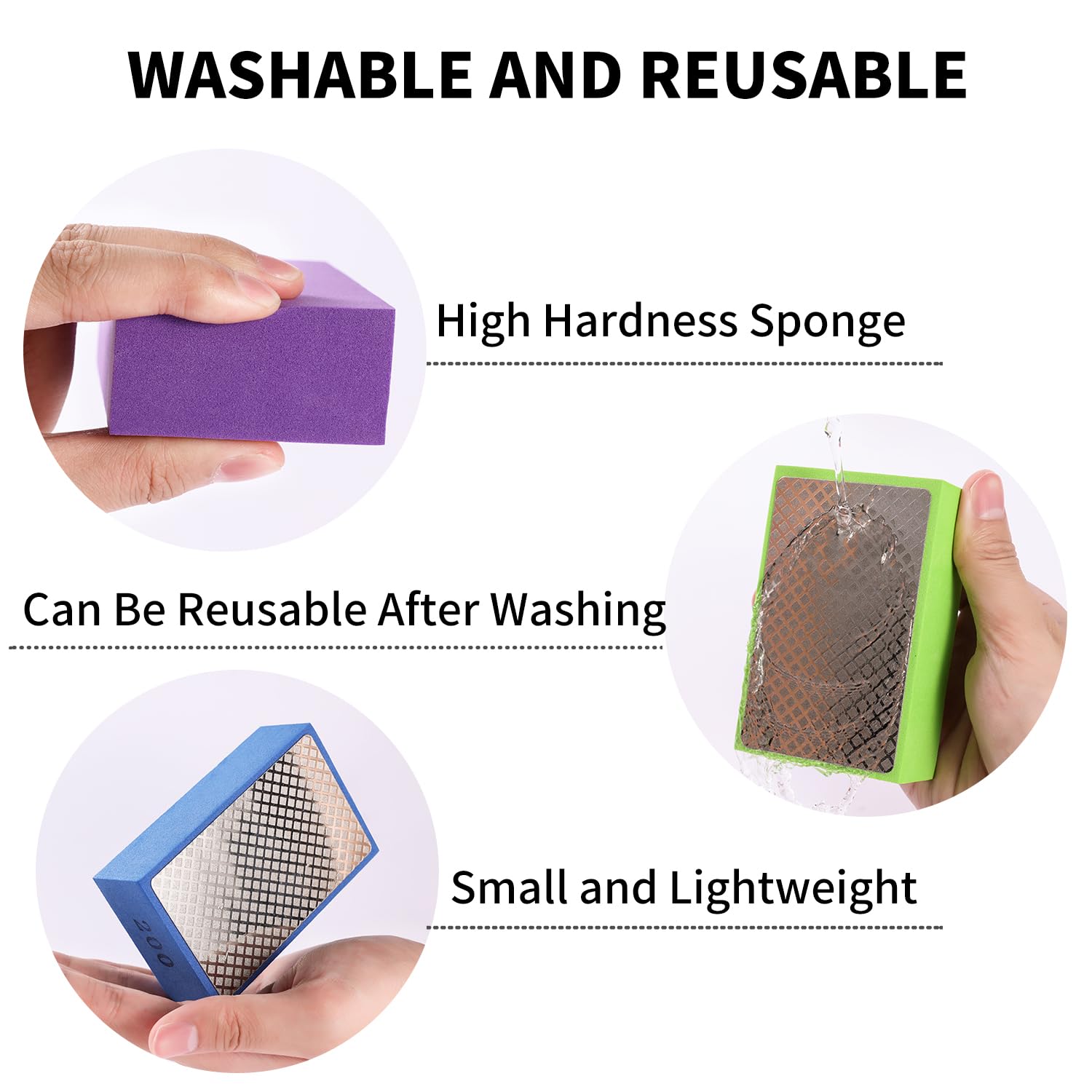 XKDOUS 6PCS Diamond Hand Polishing Pads,60/100/200/400/600/1000 Diamond Sanding Pads Tile Tools Polishing Pad Sanding Block Polishing for Ceramic Tile Glass Stone Marble Granite Metal Grinding