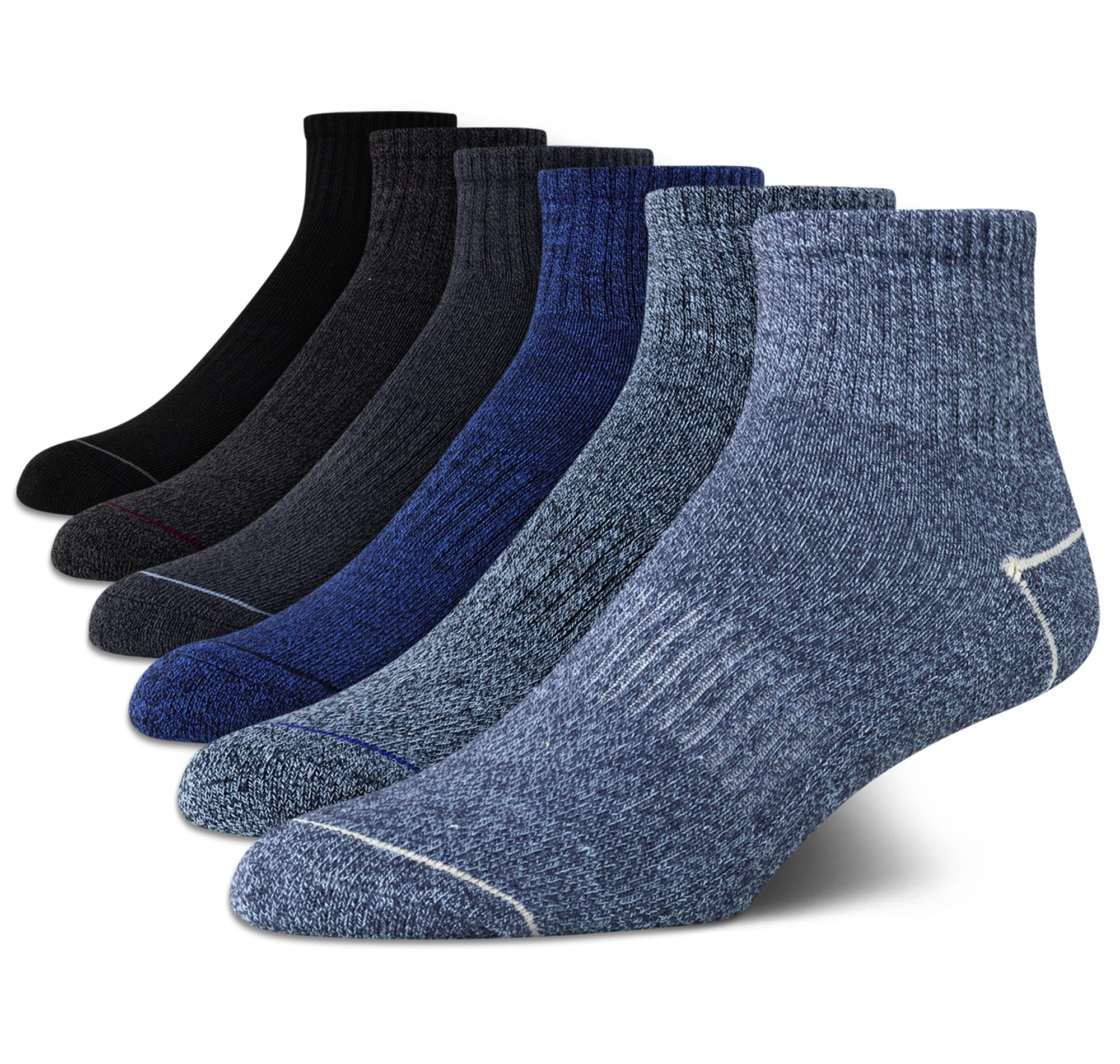 Nautica Men's Performance Quarter Socks with Cushioned Comfort (6 Pack), Size 6-12.5, Navy/Blue/Gray