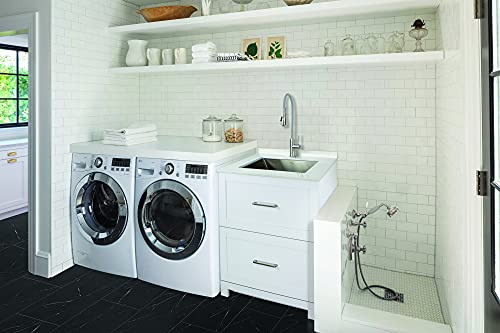Transolid TCG-3025-WC All-in-One 29 in. x 25.5 in. Quartz Undermount Laundry/Utility Sink and Cabinet with Faucet in Matte White