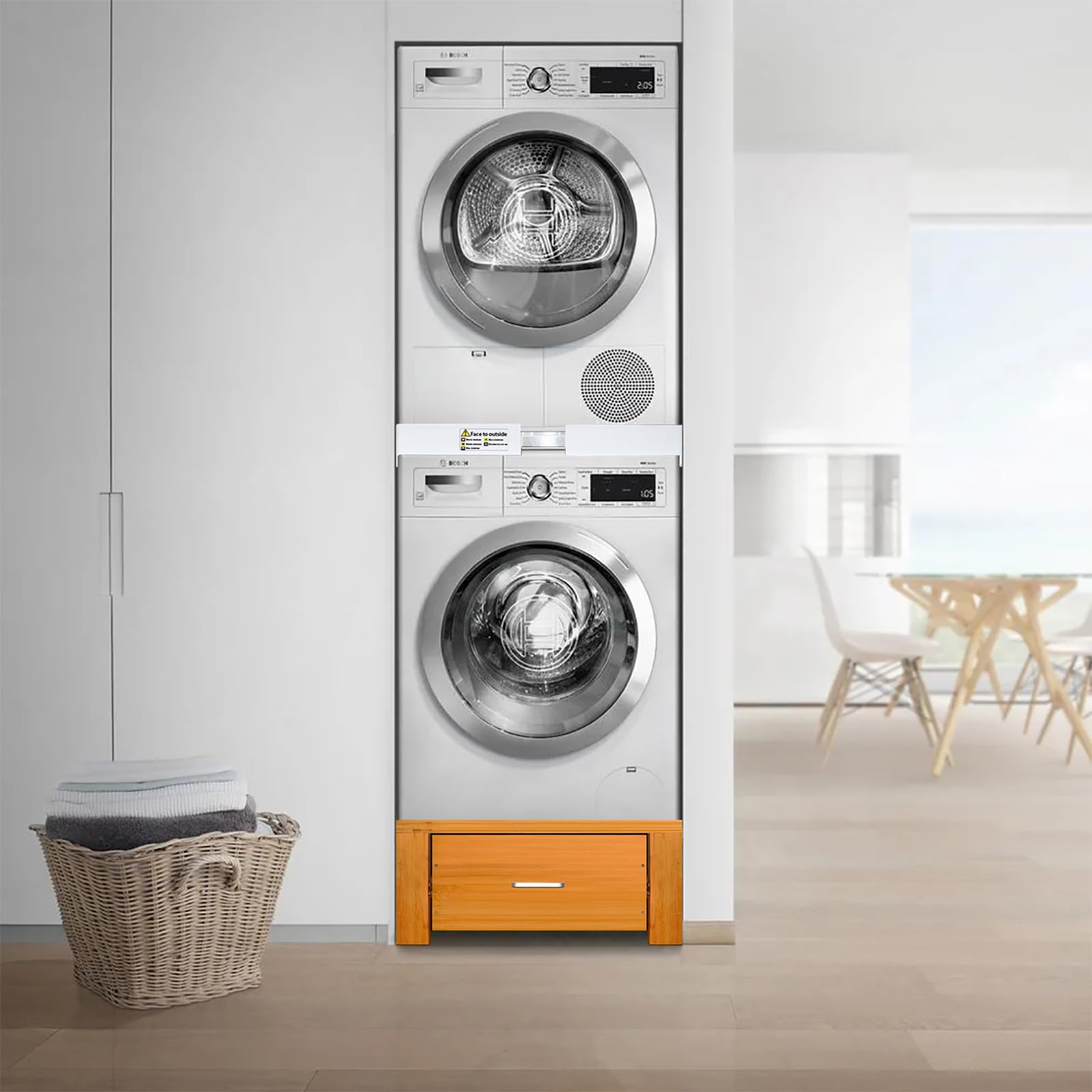 Kiss Core Universal Stacking Kit for Washer Dryer and 29" Laundry Pedestal with Drawer, Made up to 29" Wide and 13" Height