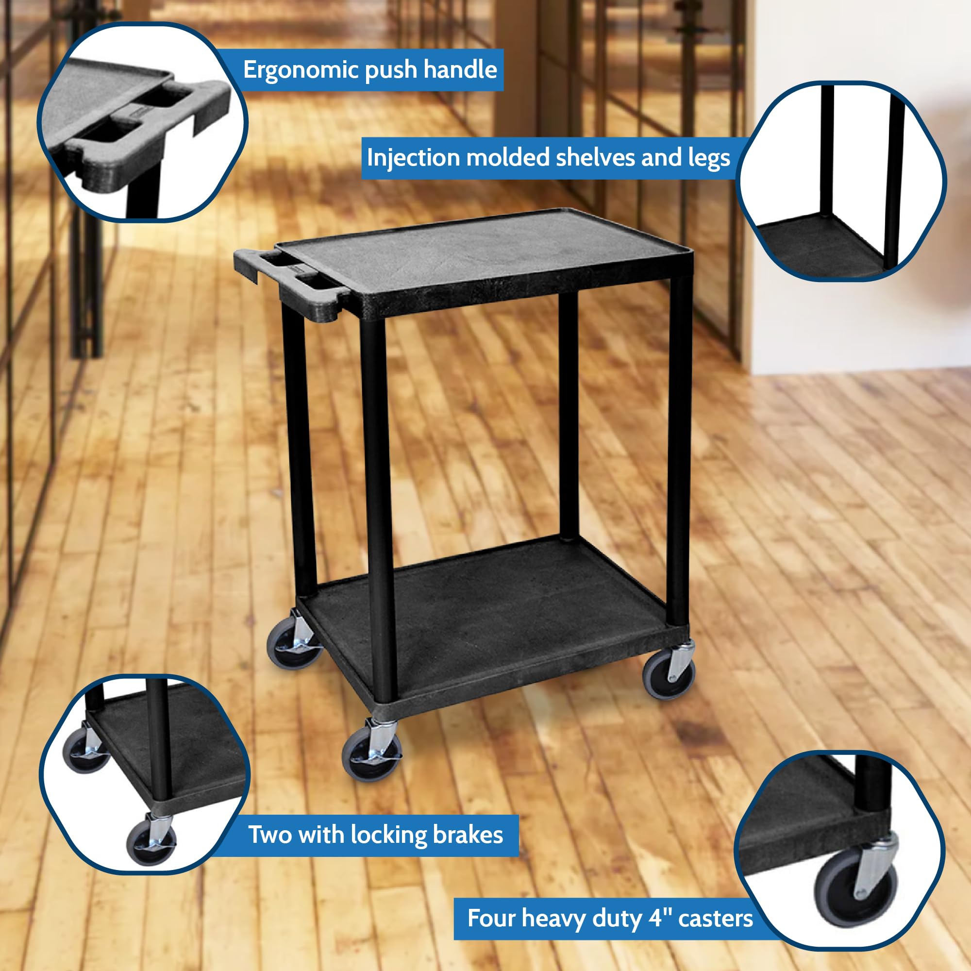Luxor Multipurpose Utility Cart with 2 Shelf - Black