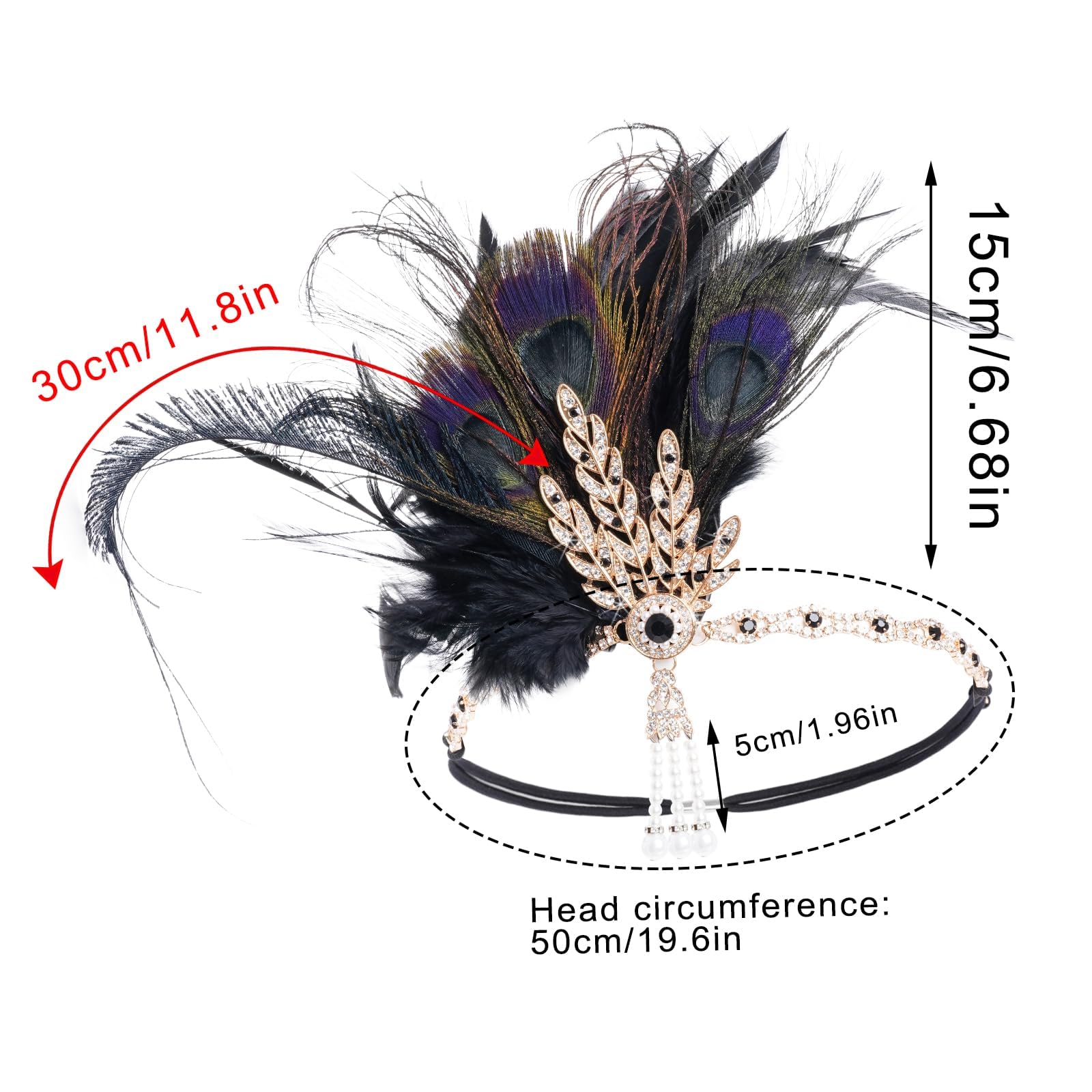 Tongcloud 1920s Flapper Feather Headband Roaring 20s Gatsby Headpiece Women's 1920s Headband Flapper Feather Headpiece (Black)