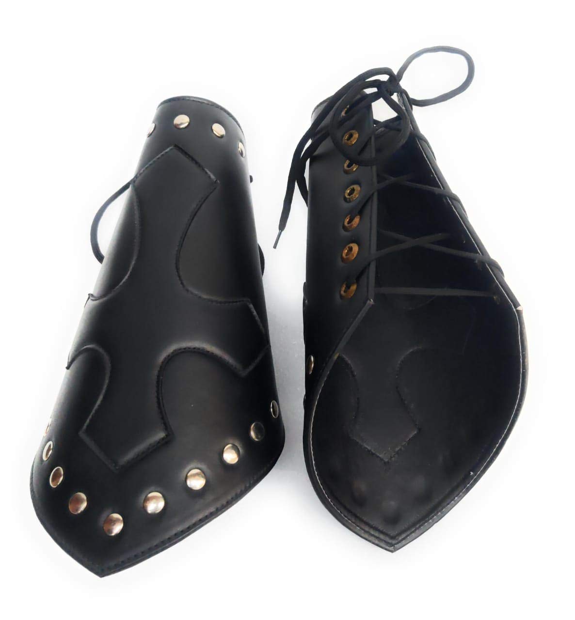 Leather Arm Guards - Medieval Cross Bracers - Black