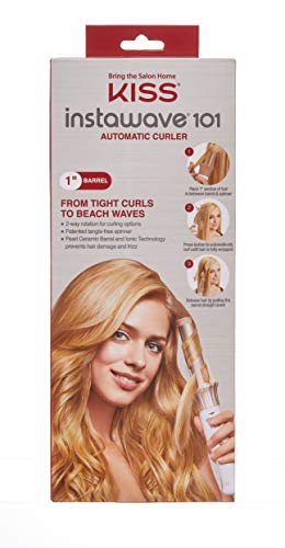 KISS Instawave 101 Automatic Rotating Curling Iron, 1 Inch Pearl Ceramic Tourmaline Barrel Heats Up to 400°, 2 Directional Spinner, Rose Gold Finish, 1.07 Lbs.