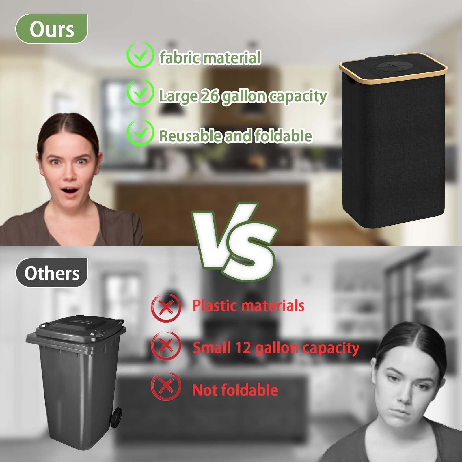 Wyxexx Recycling Bin for Kitchen 26 Gallon,100L Recycle Bins for Kitchen Indoor with 2 Removeable and Reusable Inner Bag, Large Recycling Bin with Lid for Bottle Cans Plastice Stickers Glass