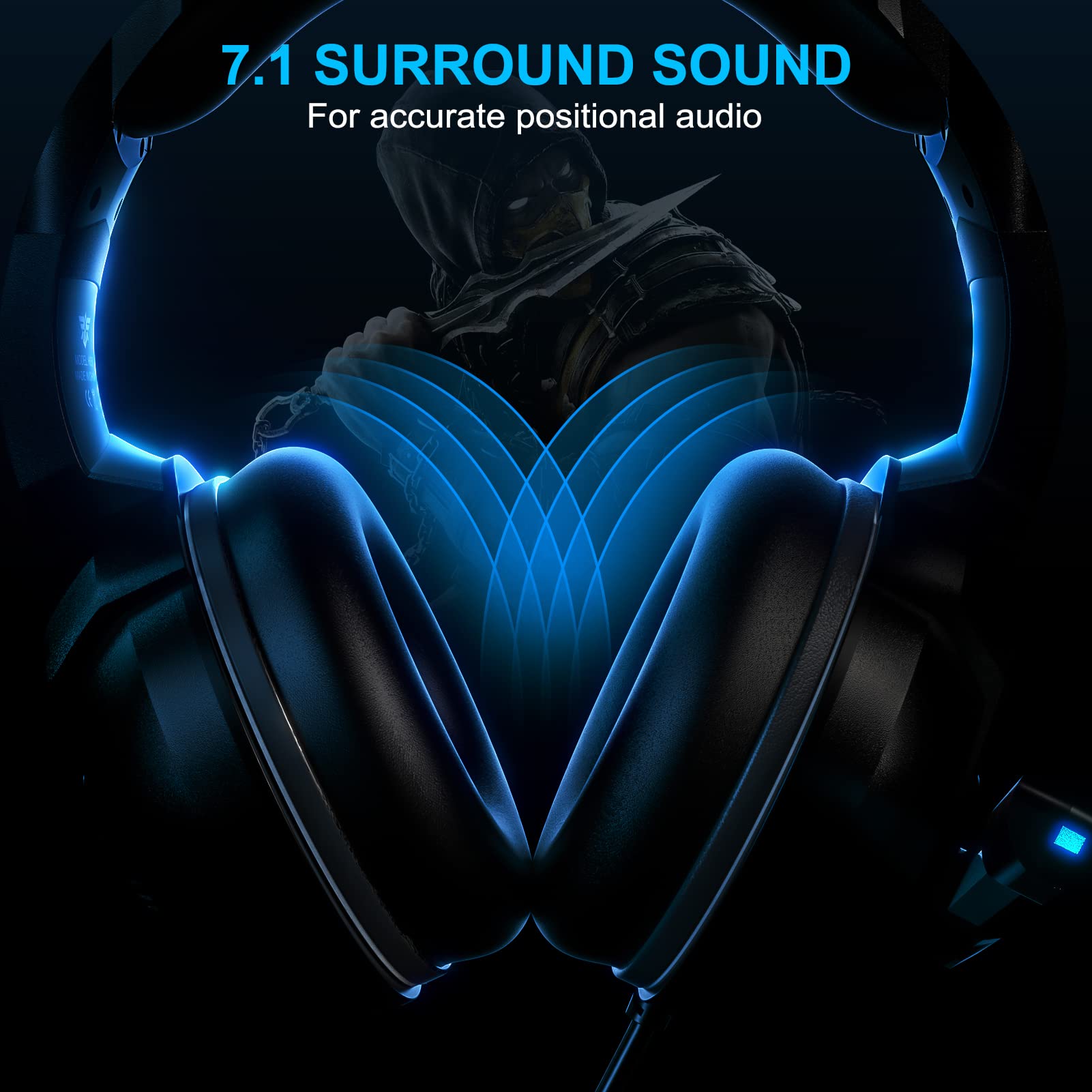 NPET HS50 Stereo Gaming Headset for PS4 PC Xbox One PS5 Controller, Noise Cancelling Over Ear Headphones with Mic,LED Light, Bass Surround, Soft Memory Earmuffs for Laptop Mac Nintendo NES Games