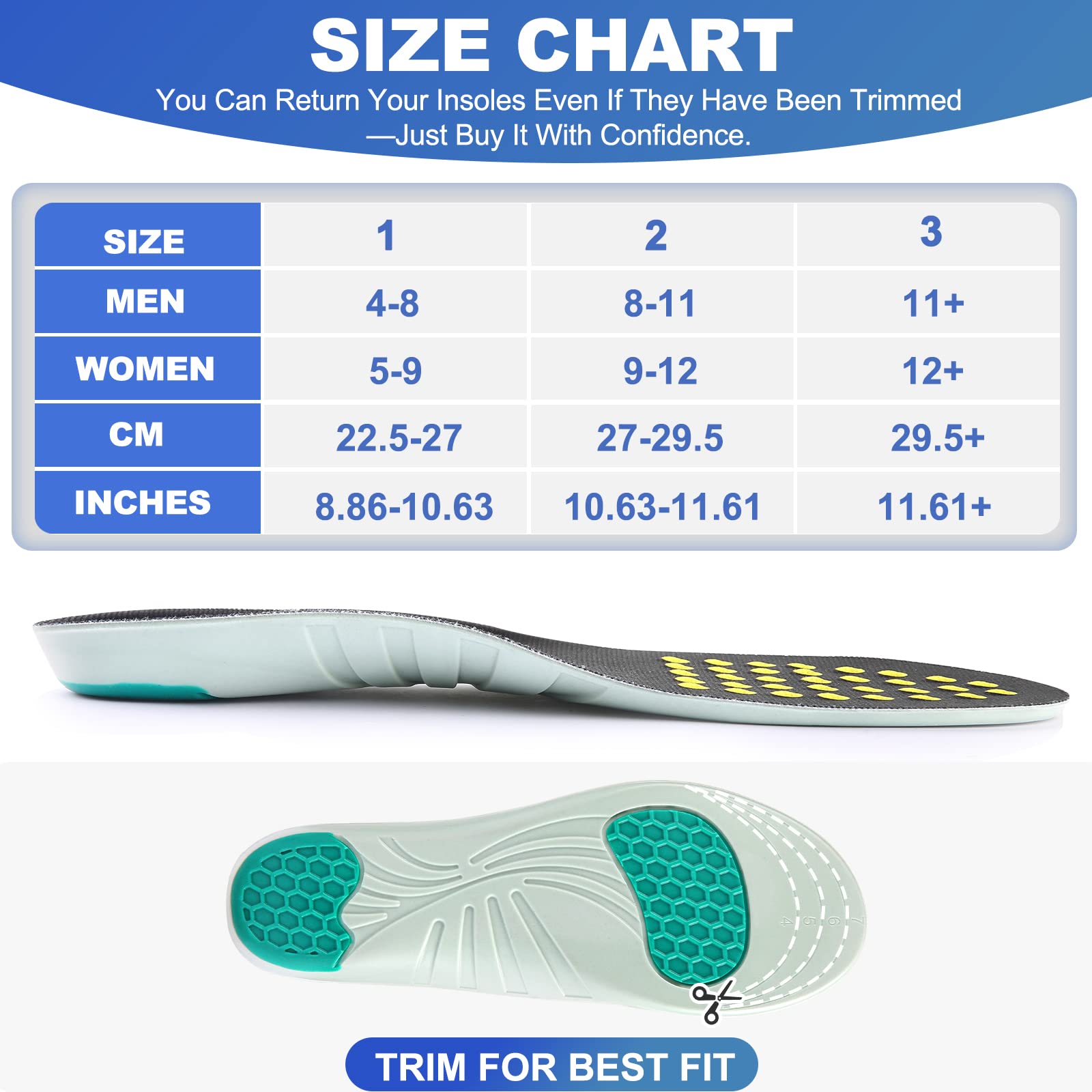 NEENCA Professional Shoe Insoles, Comfort Memory Foam Cushioned Shoe Inserts, Medical Grade Shock Absorption Boot Insoles, Soft Support for Arch/Foot/Heel Pain Relief, Everyday Use