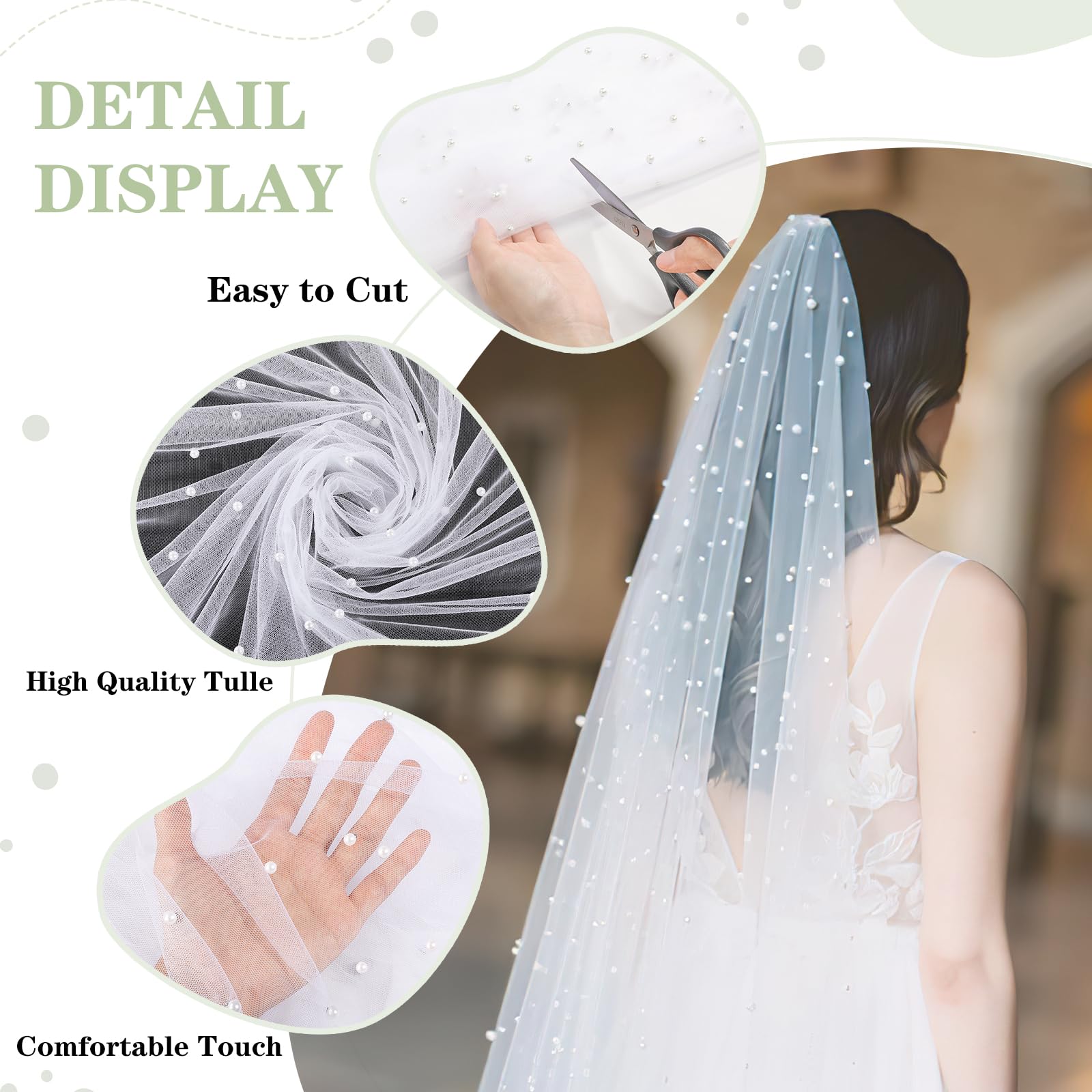 White Pearl Tulle Fabric 3 Yard Sheer Mesh Fabric Bridal Veil Wedding Table Decorations for Wedding Sweetheart Sewing DIY Crafts Gowns Crafts