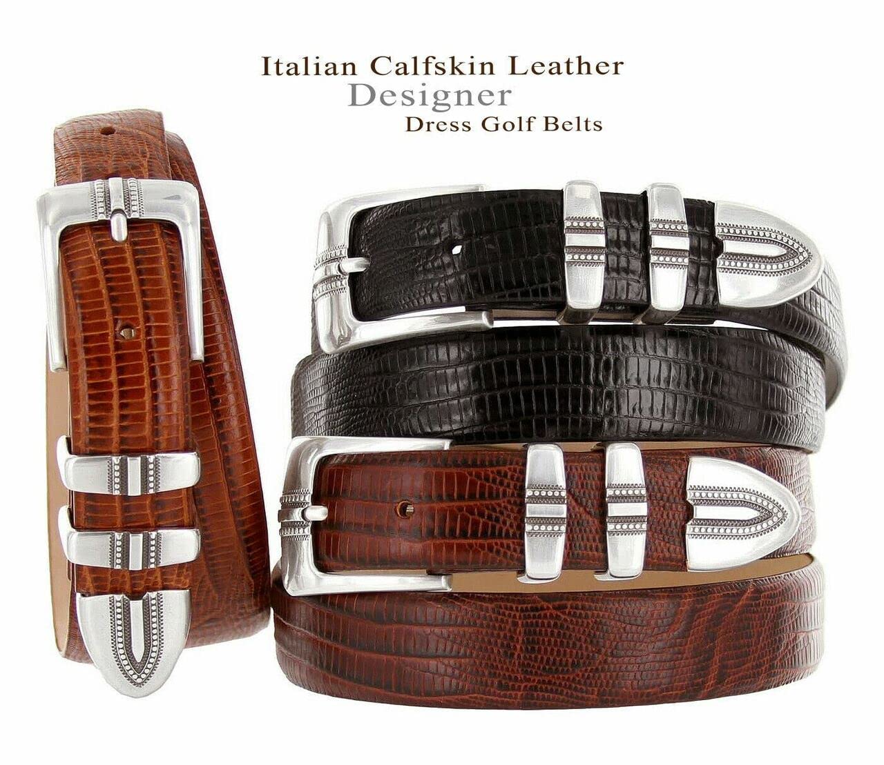 Kaymen Italian Calfskin Genuine Leather Designer Golf Dress Belt 1-1/8"(30mm) Wide (Alligator Brown, 40)