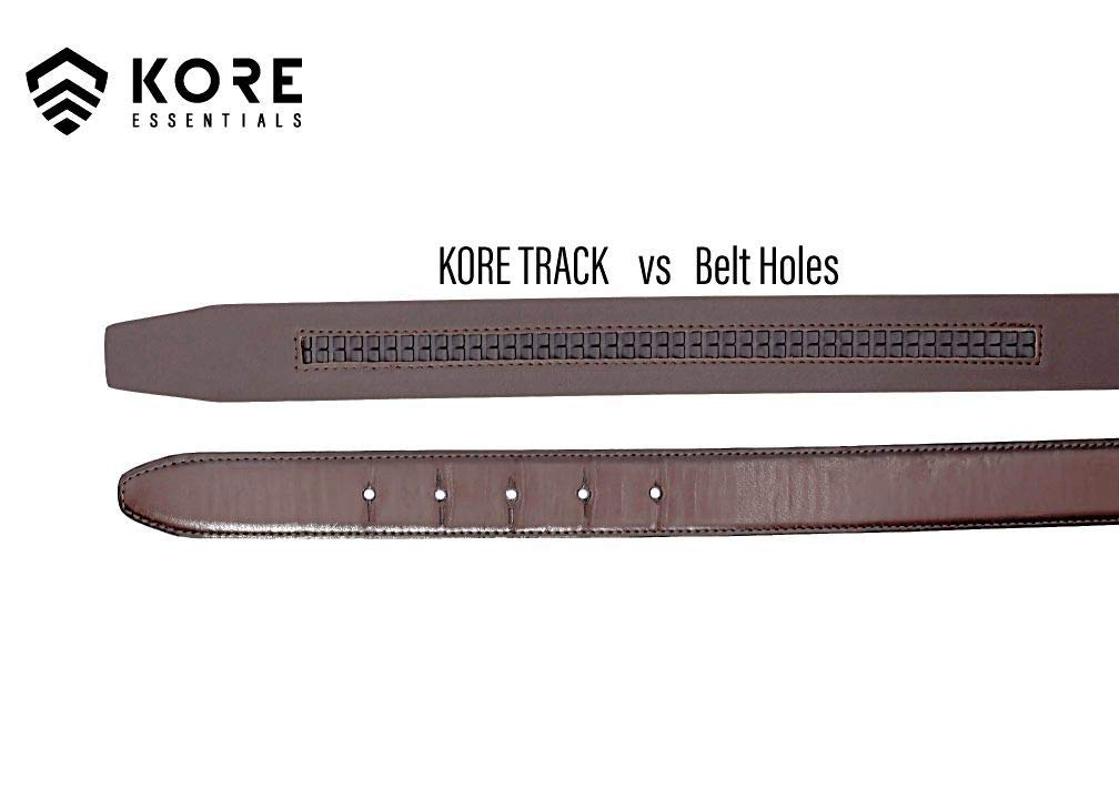 KORE Men’s Full-Grain Leather Track Belts | “Icon” Stainless Steel Buckle (24" to 44", Cognac)