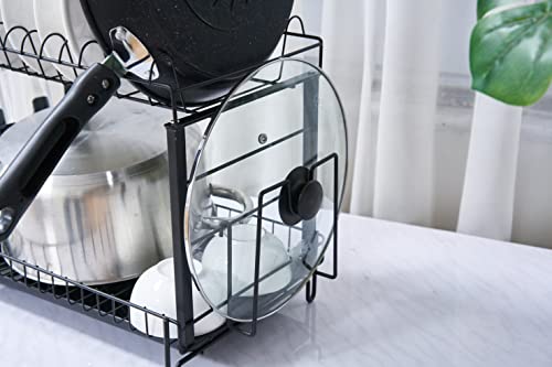 YP Dish Drying Rack with Drainboard, 2 Tier Dish Drainers for Kitchen Counter, Kitchen Dish Rack Organizer with Removable Utensil Holder, Black
