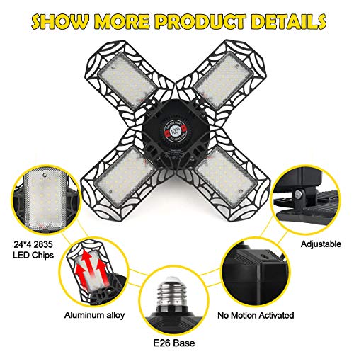 LED Garage Lights, Deformable Garage Light 100W 10000LM Super Bright Led Garage Ceiling Light with 4 Adjustable Panels Shop Lights for Workshop Garage Basement(Daylight White)