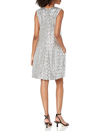 Norma Kamali Women's Overlapping Sequin Sleeveless Swing Dress, Silver, XL