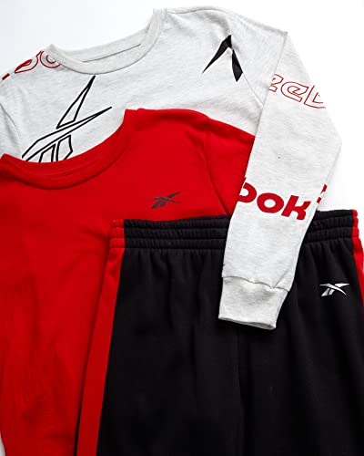 Reebok Boys' Active Jogger Set - 3 Piece Long Sleeve Shirt and Sweatpants - Performance Fleece Tracksuit for Boys (8-12), Size 8, Black Grindel
