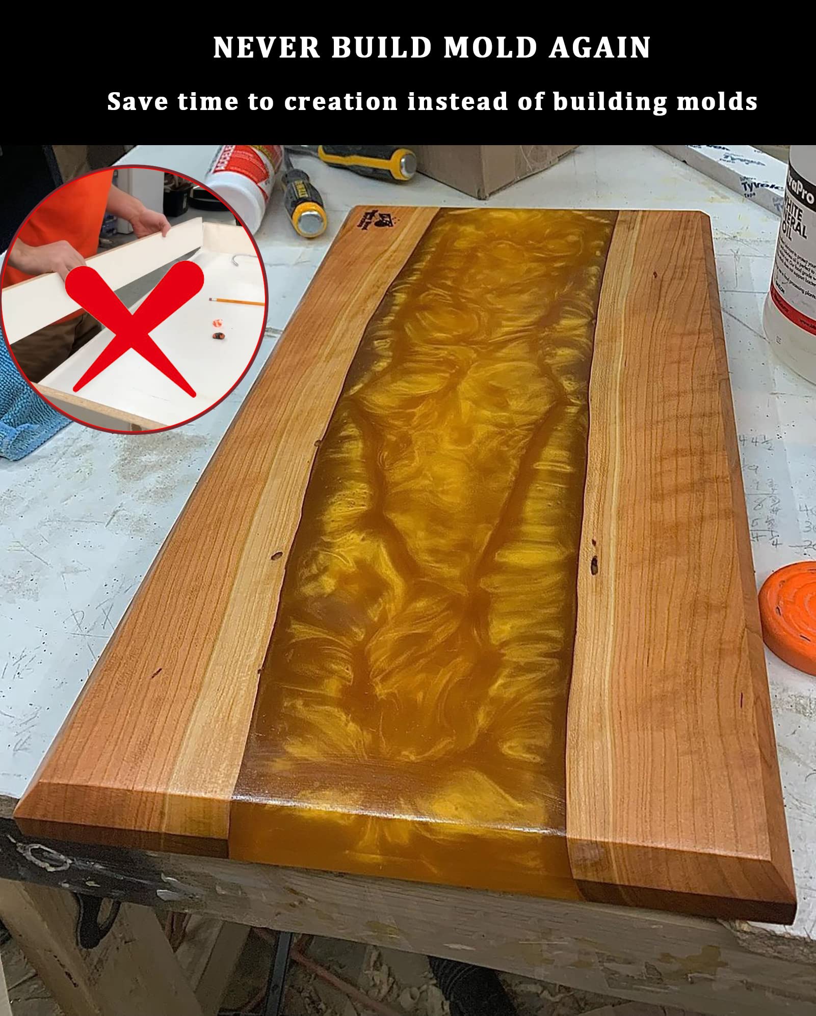 Kalinta No Seal Reusable Epoxy Mold, 31.5x19.5x3 Inches Large Resin Mold for River Table, Cutting Board, River Coffee Table, Resin Art, DIY Art Home Decoration