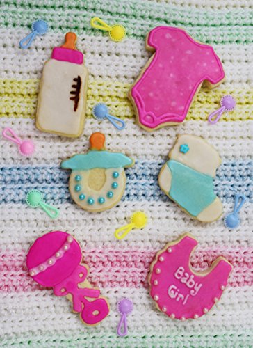 R&M International Baby Shower and Party Cookie Cutters, Bodysuit, Bottle, Pacifier, Bootie, Bib, Rattle, 6-Piece Set