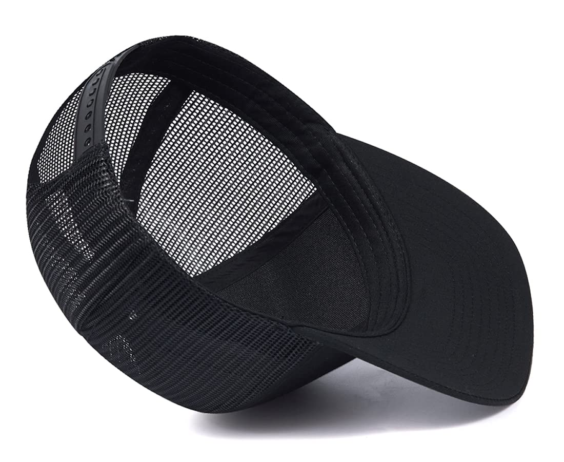 Quanhaigou Trucker Hat - Mesh Snap Back - Unisex Adjustable Baseball Cap - Outdoor Hats for Men Women (Black)