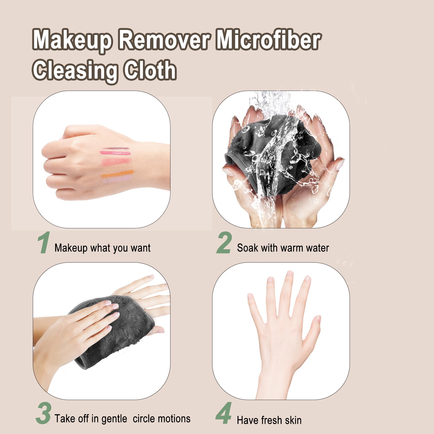 KODAMO Makeup Remover Cloth, 6 inch x 6 inch Reusable Makeup Remover Towels with Laundry Bag, Microfiber Makeup Removal Face Wash Cloths with Just Water, Eco-friendly, 12 Pack, Grey