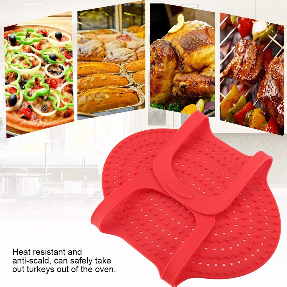 Non-Stick Turkey Lifter, Food Grade Silicone Heat Resistant Meat Lifter, Poultry Cooking Mat for Oven Chicken Baking Mat Pan Roast(Red, Orange, Green)(Red)