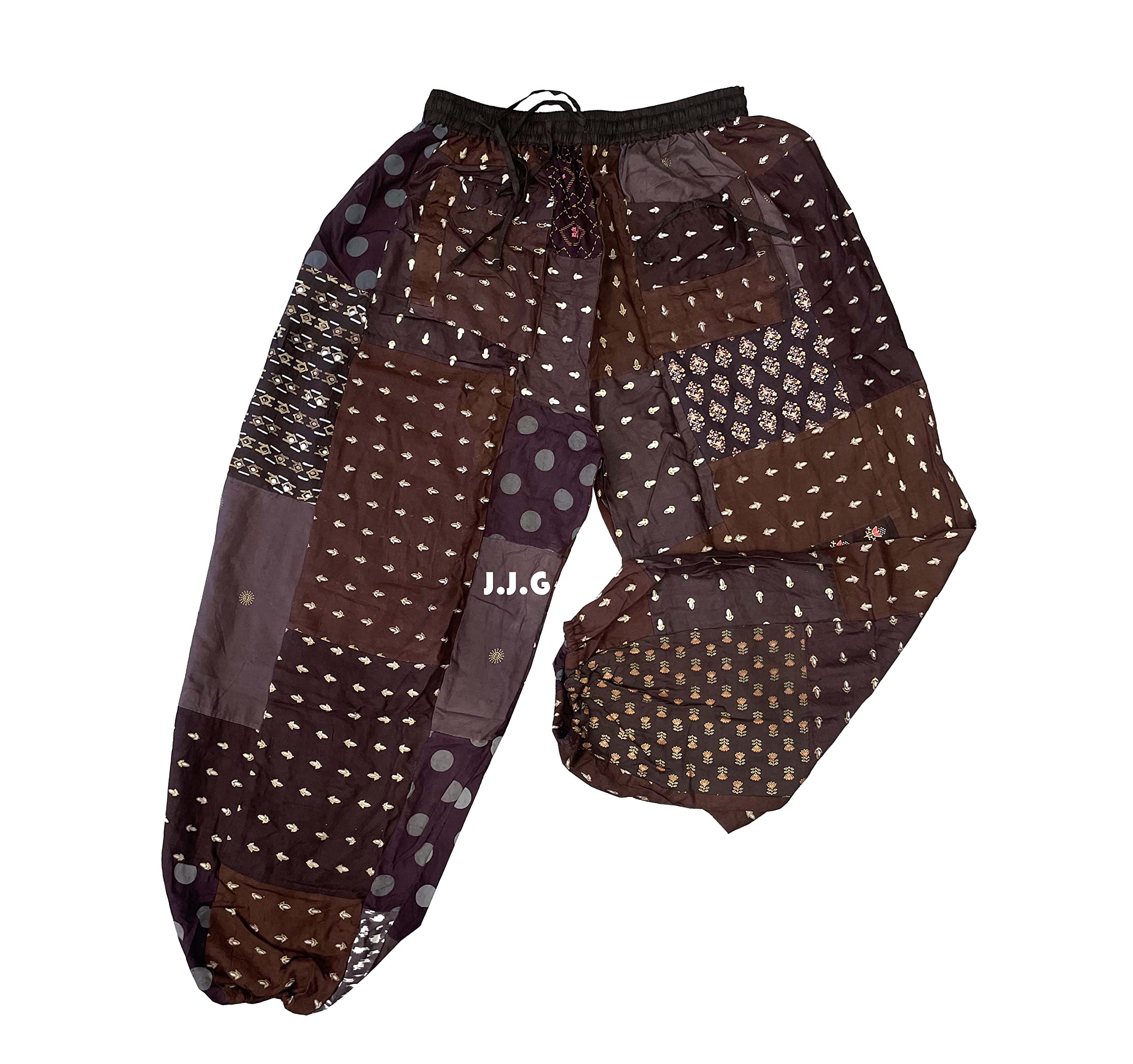 Patchwork Harem Pants, Bohemian Yoga Boho Hippie Pants, Patch Work Elastic High Waist Trouser for Unisex by Jaiftextiles (Brown Chocolate)