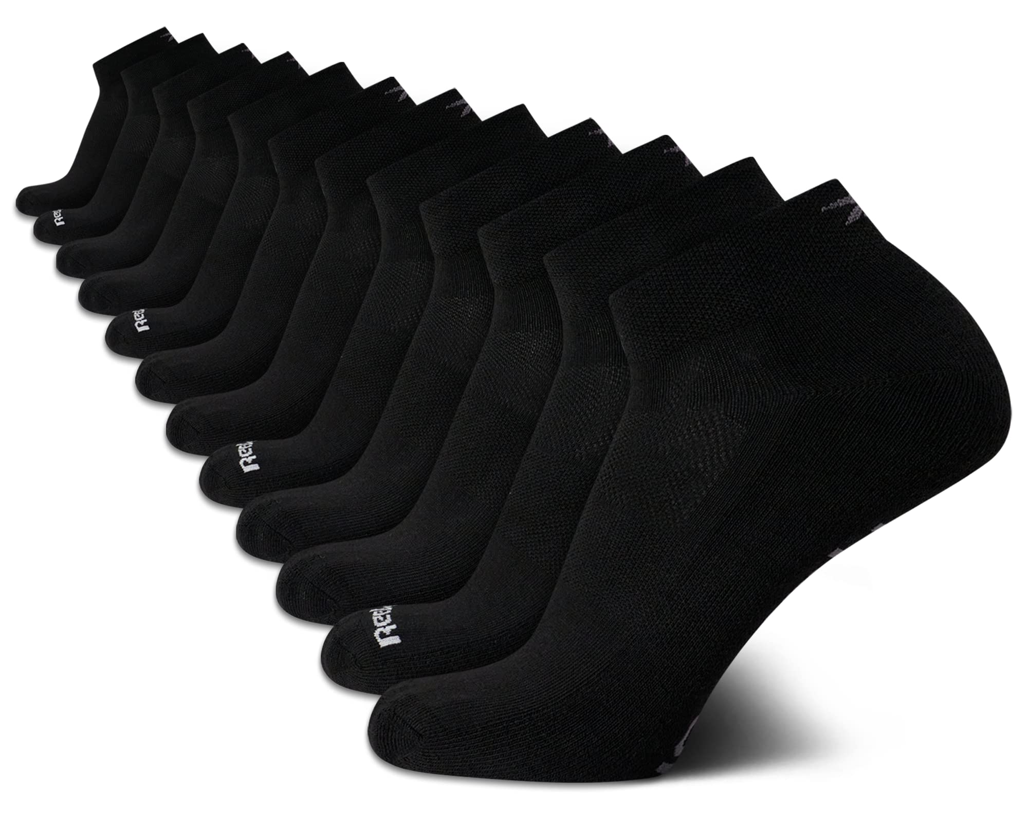 Reebok Men's Quarter Socks - 12 Pack Soft Performance Quarter Socks for Men - Breathable Men's Athletic Socks (Size 6-12.5), Size 6-12.5, Black Logo Multi