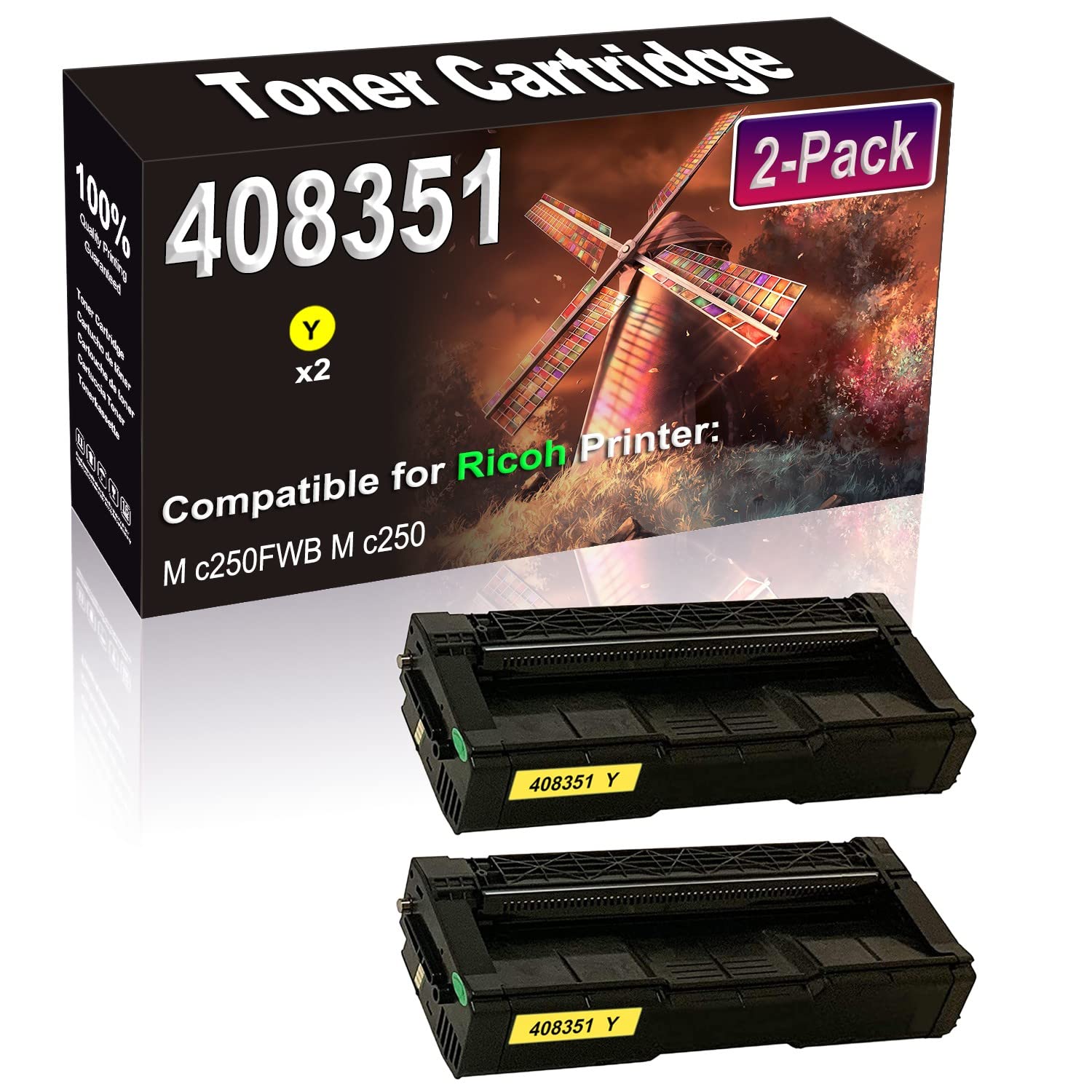 Kolasels 2-Pack (Yellow) Compatible M c250FWB M c250 Toner Cartridge (High Capacity) Replacement for Ricoh M C250 408351 Printer Cartridge