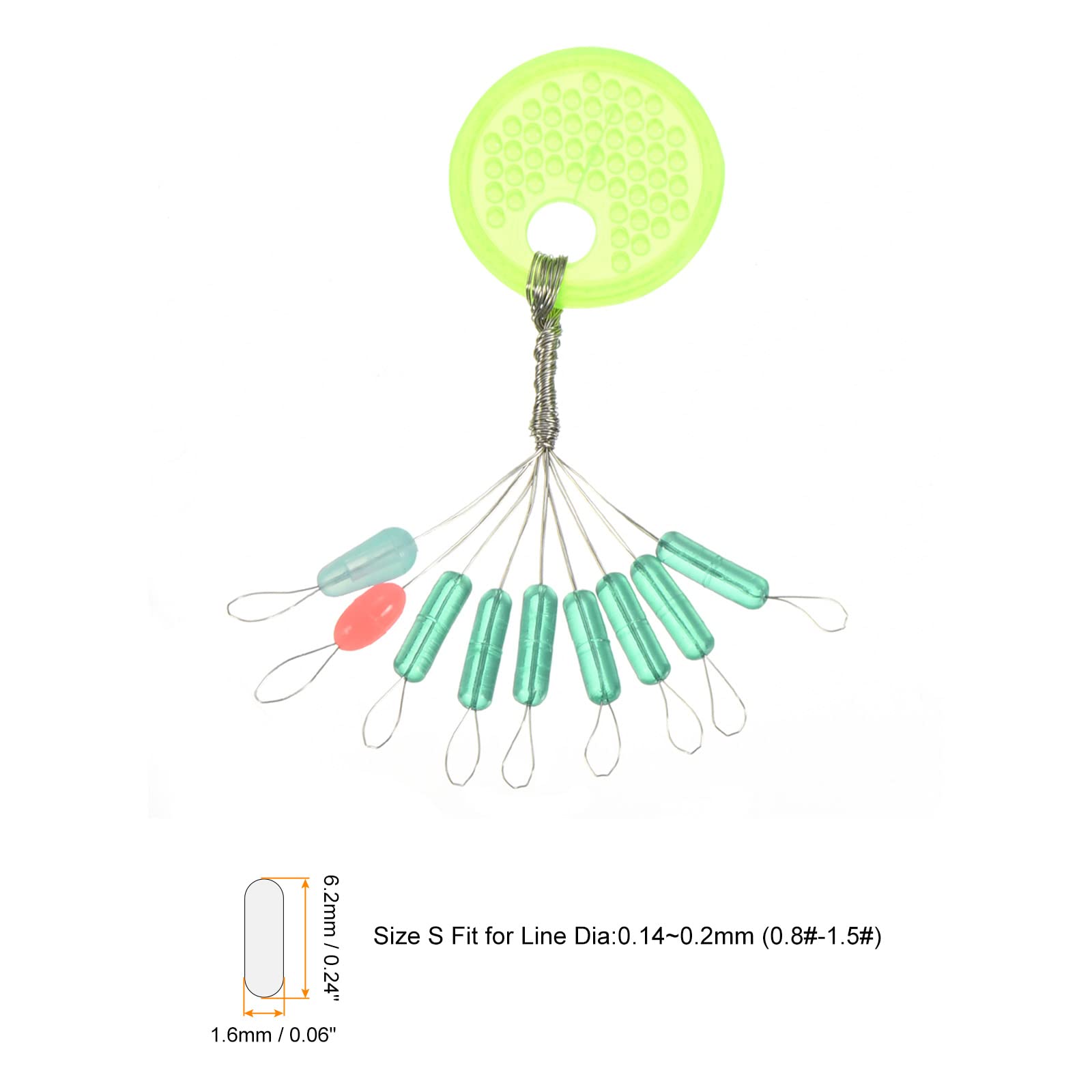 PATIKIL 0.24x0.06 Fishing Rubber Bobber Beads Stoppers, 270 Pieces 9 in 1 Float Sinker Stops Accessories Cylinder Shape S Size for Fishing Line, Light Green