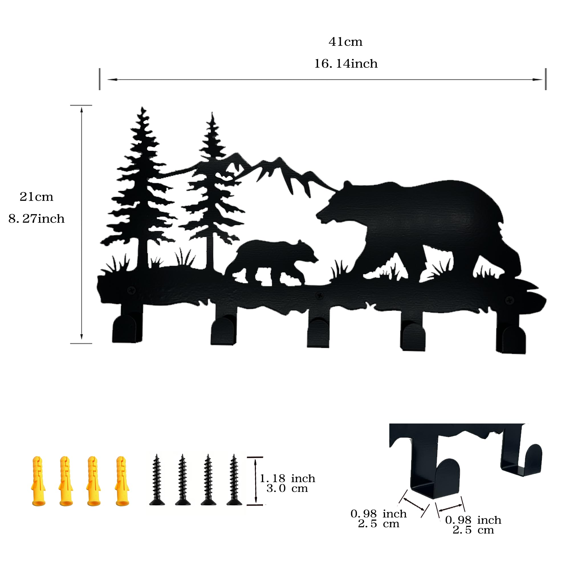 ZORISE Metal Bear Coat Hooks - Animal Theme Wall Art Decor and Key Holder, Hangers for Clothes, Hat, and Backpack, Home Storage Decor for Entryway, Hallway, Office, Kitchen, and Living Room