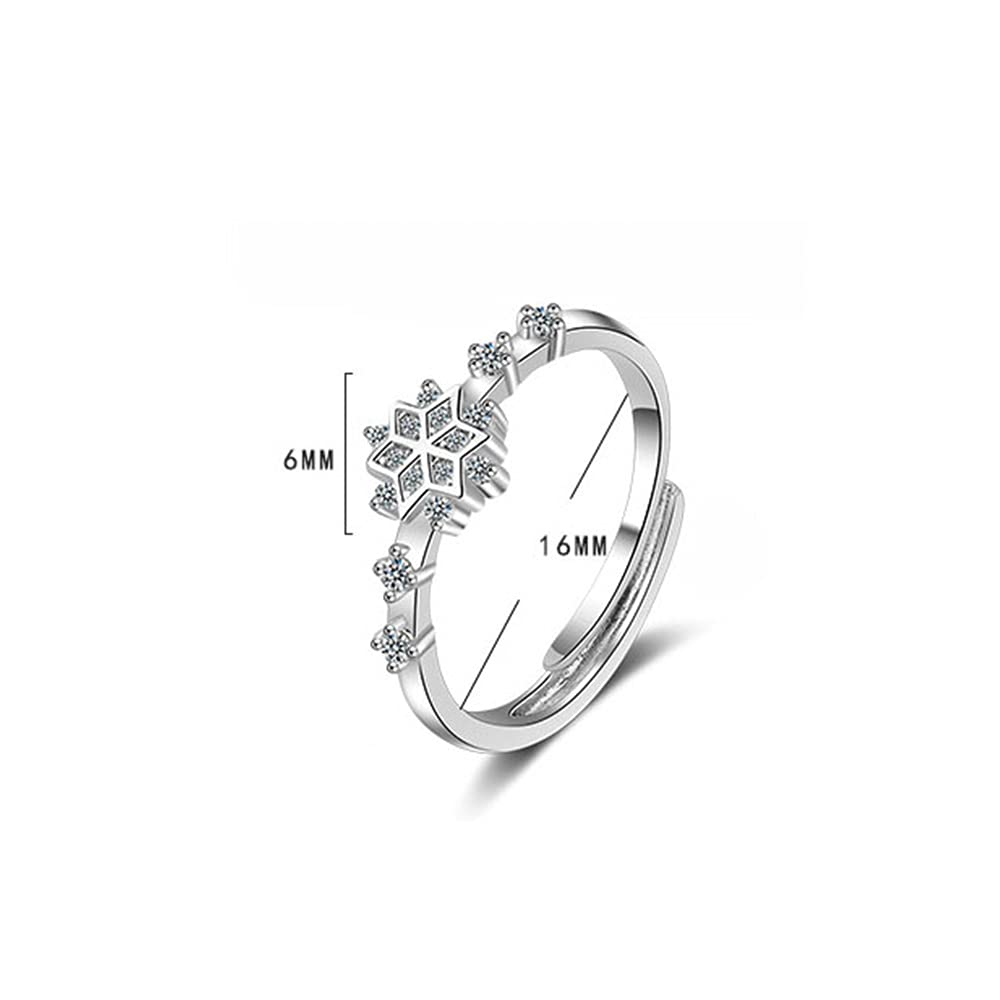 NewZenro Thin CZ Snowflake Adjustable Rings for Women Dainty Sterling Silver Plated Statement Wrap Band Flower Rings Fashion Expandable Knuckle Finger Rings for Bff Daughter Xmas
