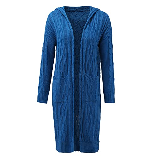 Women Casual Coat Top Winter Solid Knitted Loose Hooded Coats Long Cardigan Sweater Pocket Coat Winter Cinched Cardigan