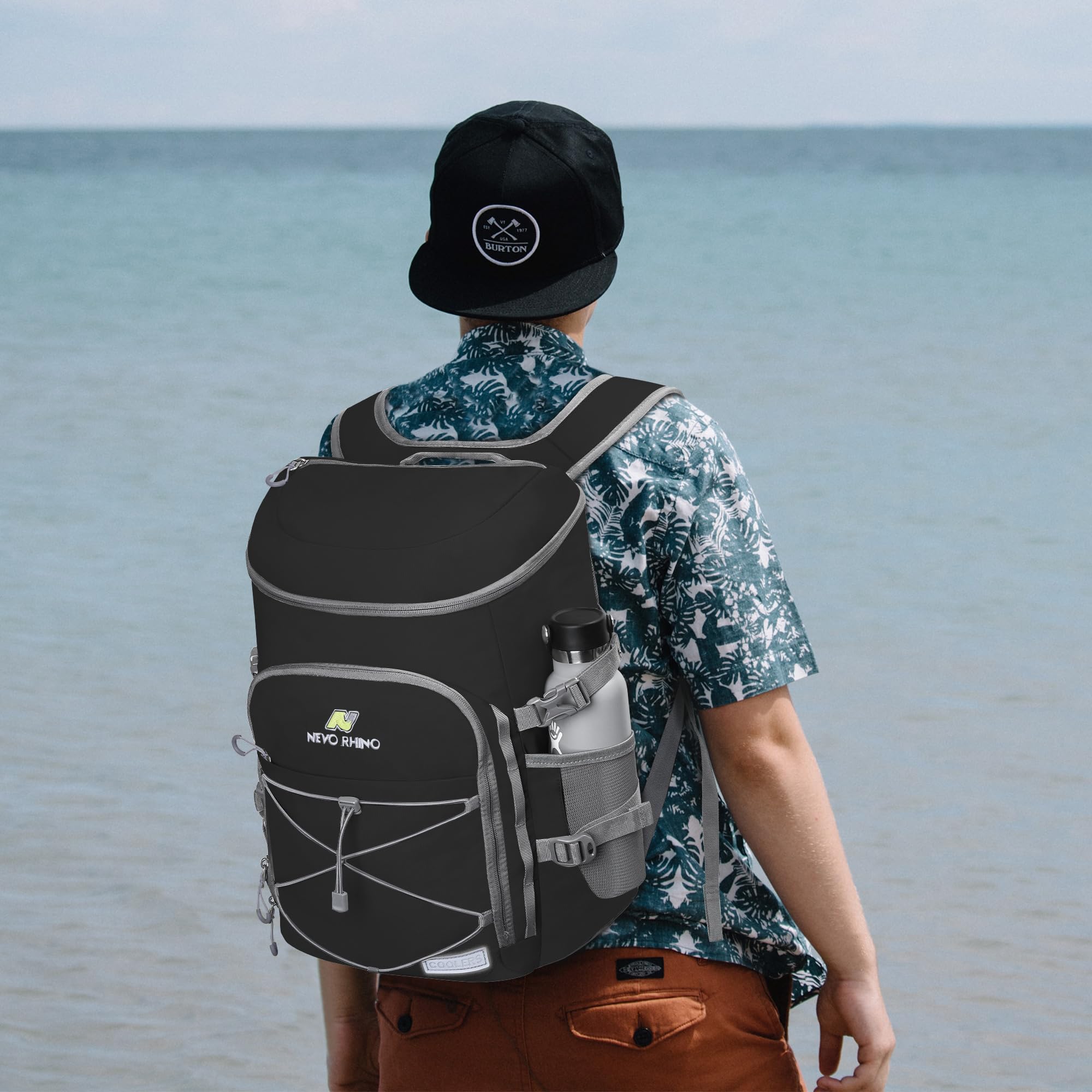 N NEVO RHINO Backpack Cooler, 36 Cans, Black, Nylon, Leakproof, Insulated, Large Capacity, Waterproof