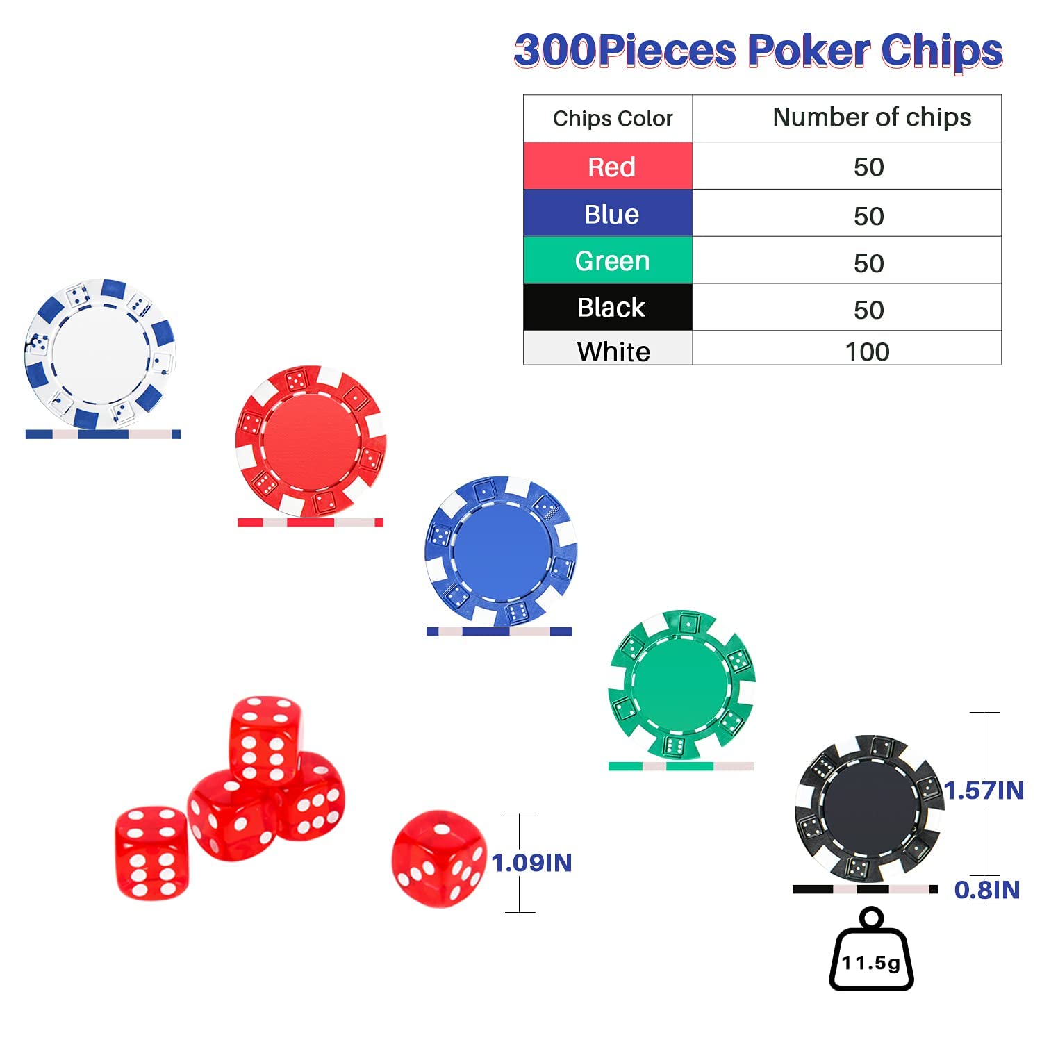 PLAYWUS Casino Poker Chip Set, 300 PCS Poker Chips with Aluminum Case,11.5 Gram Chip with Iron Insert for Texas Holdem Blackjack Gambling