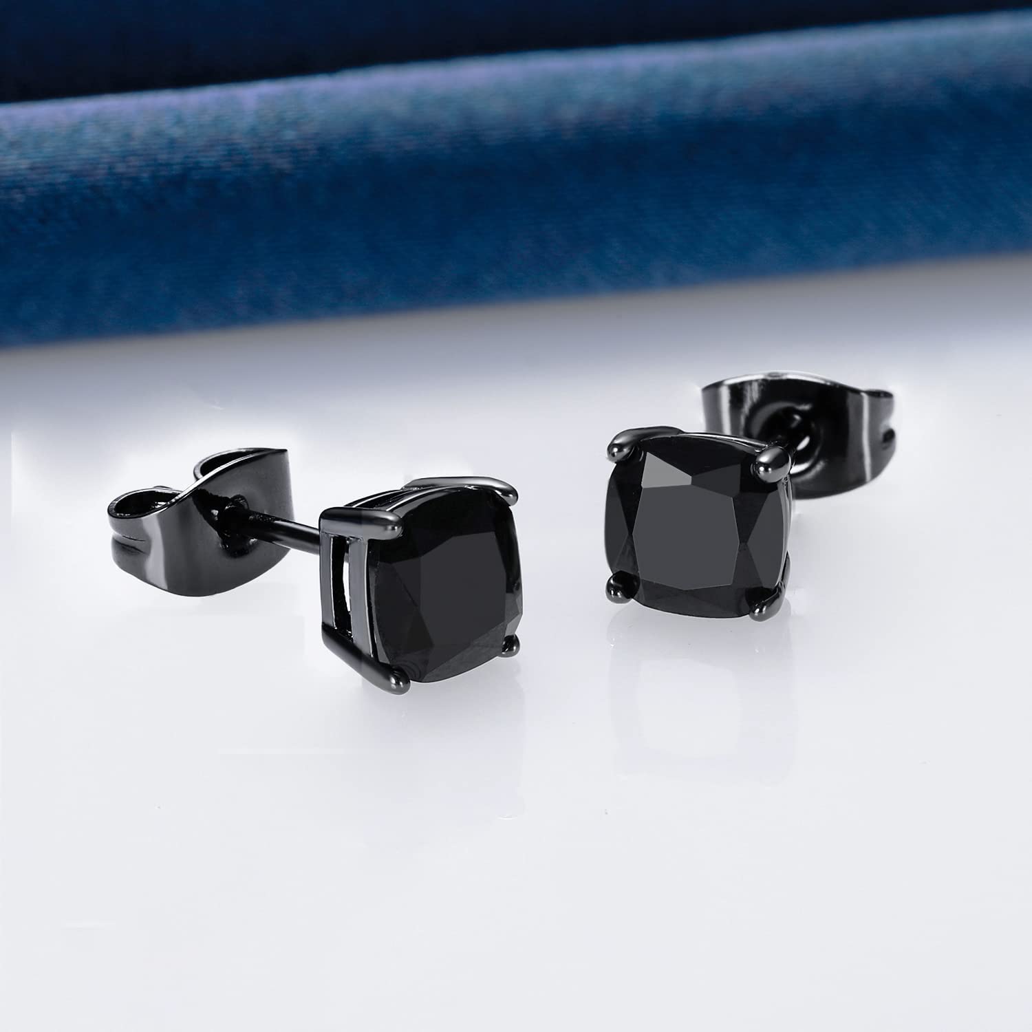 Pack of Earrings Black Cubic Zirconia Stud Set Black Gold Plated Hypoallergenic for Sensitive Ears Post Percing Ear Stud Princess Cut Round CZ