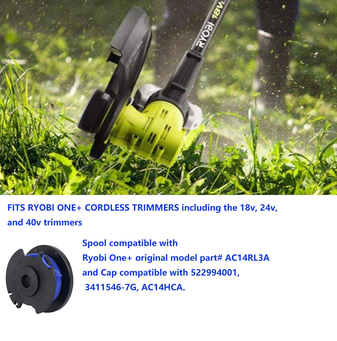 LEIMO KPARTS 0.065 String Trimmer Spool Line for Ryobi One+ AC14RL3A, 0.065" Autofeed Replacement Spools for Ryobi 18V, 24V, and 40V Cordless Trimmers (12 Pack)