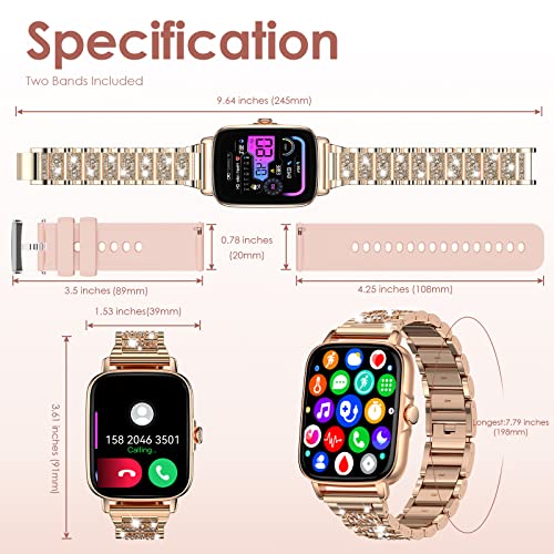 Smart Watch for Women Bluetooth Dial Call Speaker Fitness Tracker with Heart Rate Monitor Sleep Tracker Pedometer Smartwatch 1.69" HD Full Touch Screen Activity Tracker Watch for iPhone Android