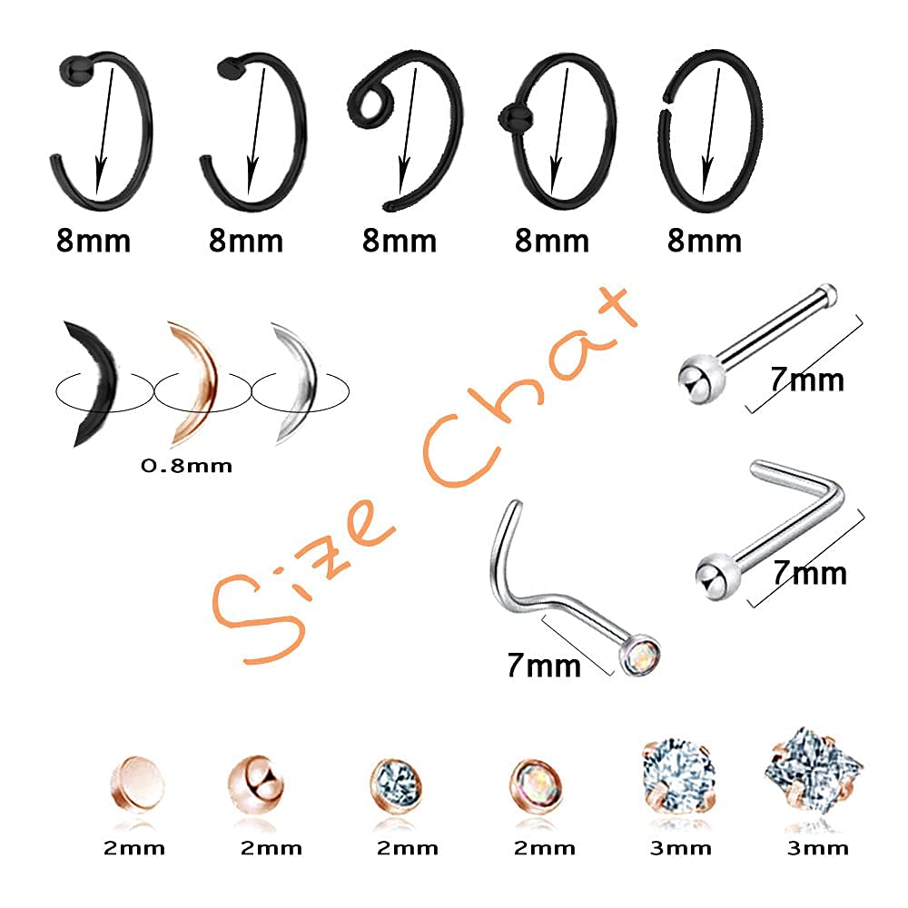 Nose Stud L Shaped Nose Ring Hoop Stainless Steel Nose Piercing Jewelry Hoop Nose Rings for Women Men
