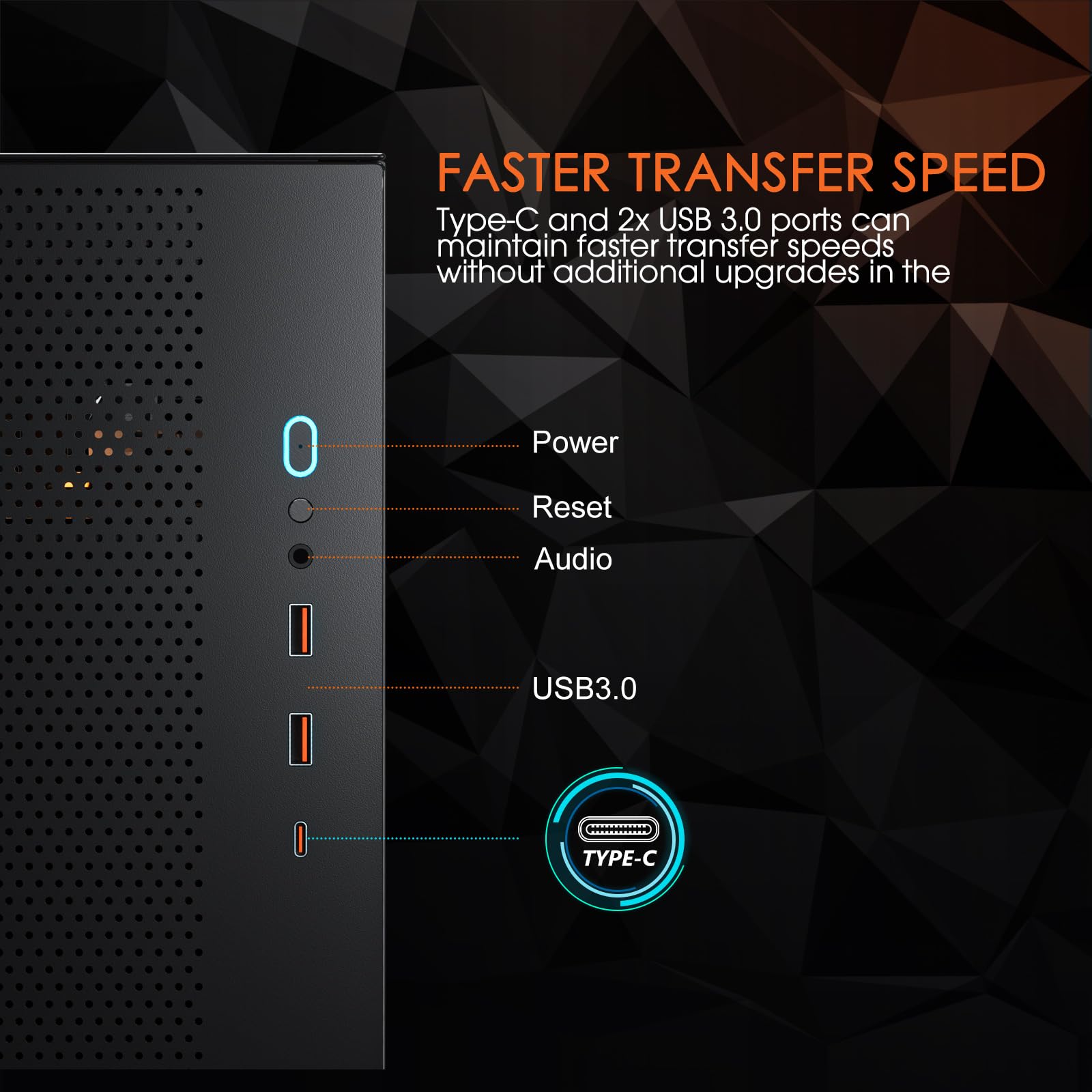 Vetroo AL-MESH-7C Compact ATX PC Case, Front Power Supply, Top 360mm Radiator Support, Type-C & USB 3.0 I/O Panel, High-Airflow Mesh Gaming Case w/Rear 120mm Addressable RGB & PWM Fan