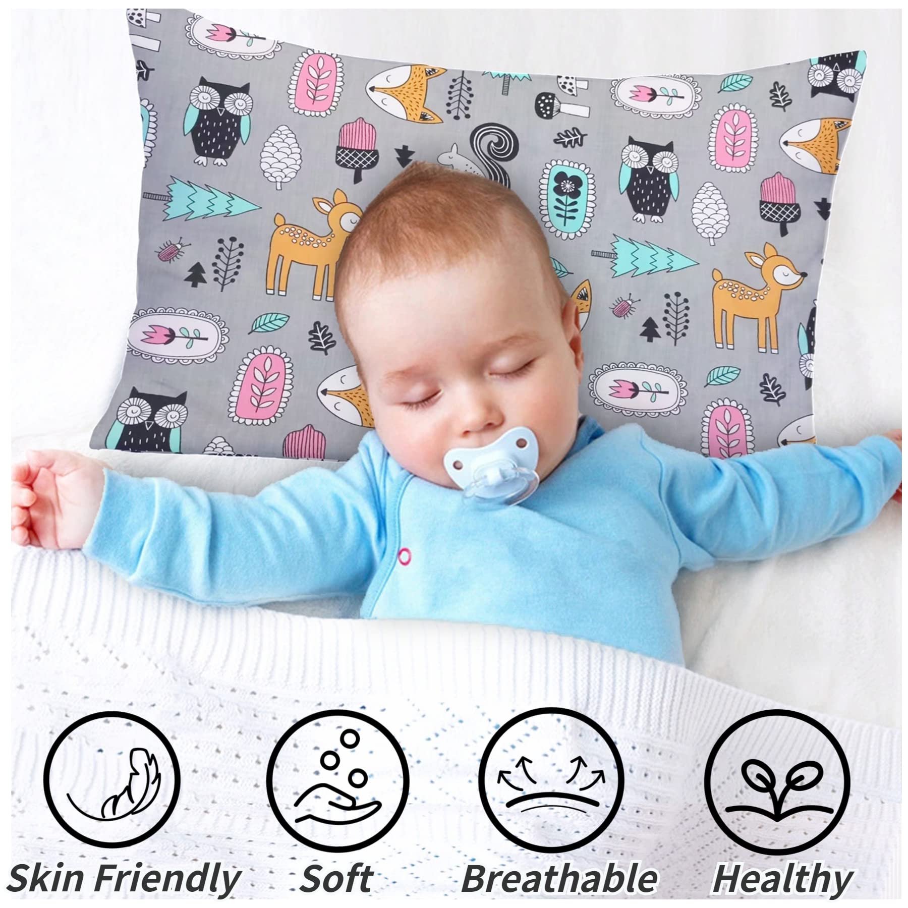 Toddler Baby Pillow Case - Cotton Pillowcase Bedding 2 Pack, Super Soft Envelope Closure Travel Pillow Cases for Nursery, Kids, Boys and Girls, 14 x 20 Inches