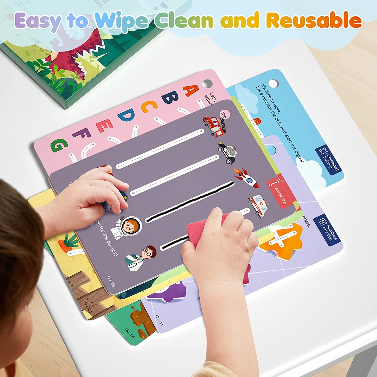URMYWO Preschool Learning Activity Book Handwriting Educational Workbook, 60 Pages Reusable Learn to Write Practice Activity Tracing Letters Busy Book Gift Toys for 1 2 3 4 Year Old Boy Girl