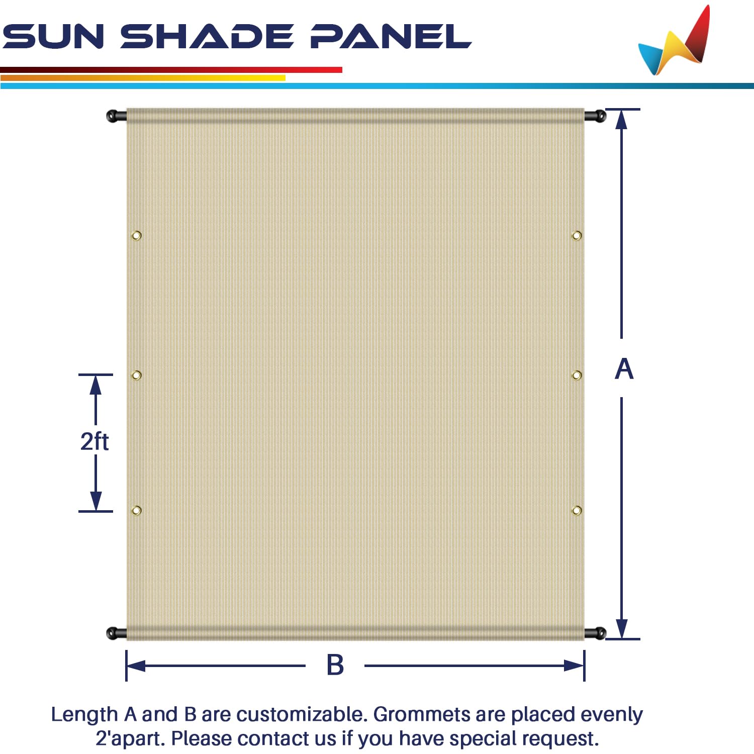 Windscreen4less 8β x 16β Universal Replacement Shade Cover Canopy for Pergola Patio Porch Privacy Shade Screen Panel with Grommets on 2 Sides Includes Weighted Rods Breathable UV Block Beige Tan