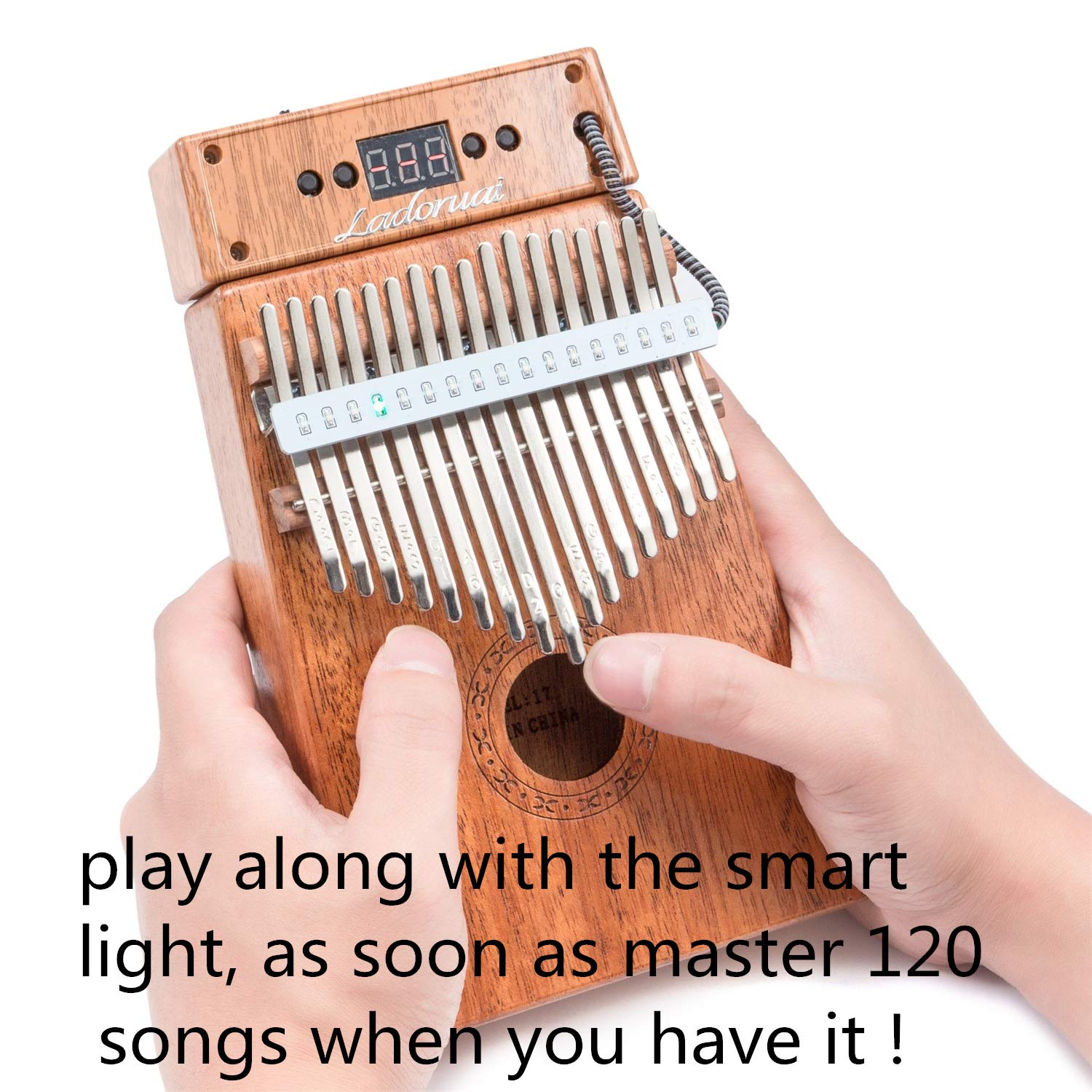 Ladoruai 17 key Kalimba, Smart Illuminated Thumb Piano, Tuning Hammer and Study Instruction(120 songs option)
