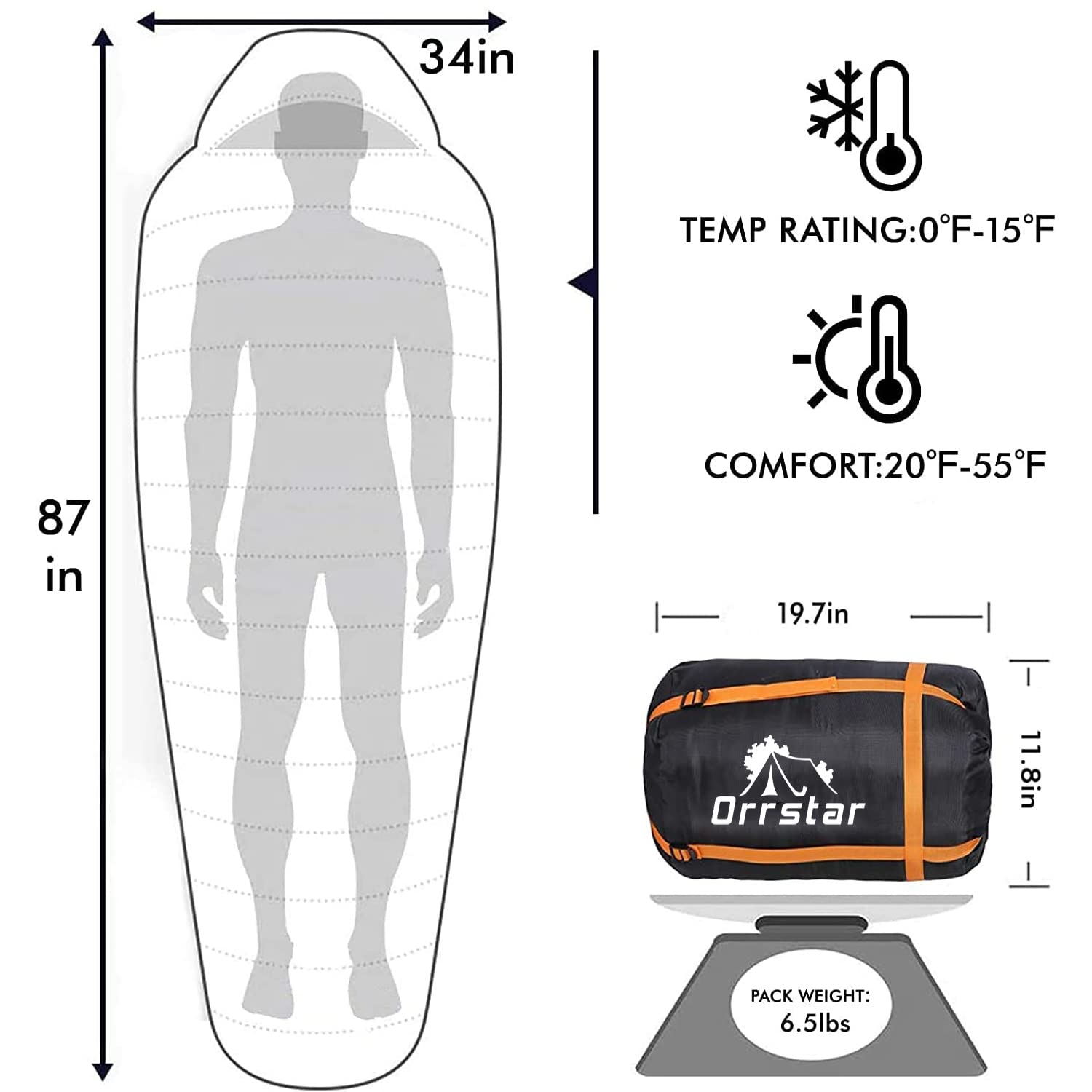 ORRSTAR Mummy Sleeping Bag Cold Weather Sleeping Bag Camping Sleeping Bags for Adults Big and Tall Outdoor Winter Waterproof