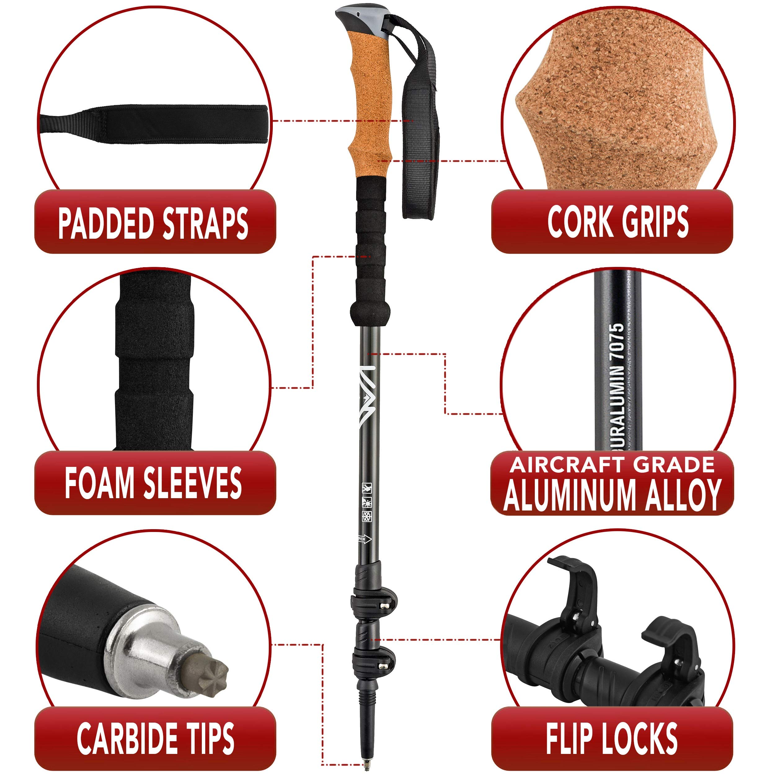 KOR Outdoors Aluminum Trekking Poles - Durable, Lightweight Aluminum 7075 Hiking or Walking Sticks – 2 pc Pack with Quick Adjustable Locks – Expandable to 54” – Cork Grip