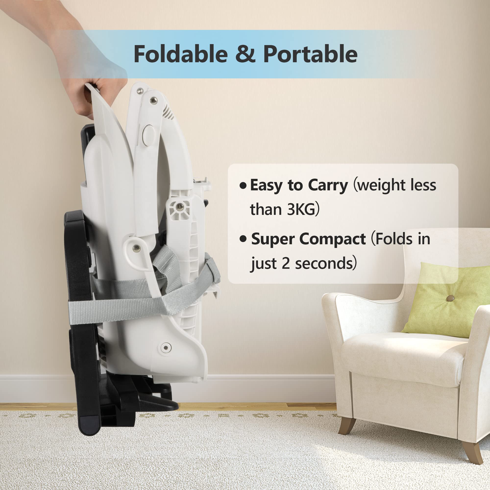 TILLYOU Foldable Baby with Removable Tray, Portable High Chair for Dining Table, Traveling, Adjustable 5-Position Height Baby Chair, Deep Blue