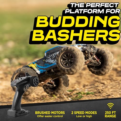 LAEGENDARY 1:10 Scale 4x4 Off-Road RC Truck - Hobby Grade Brushed Motor RC Car with 2 Batteries, Waterproof Fast Remote Control Car for Adults