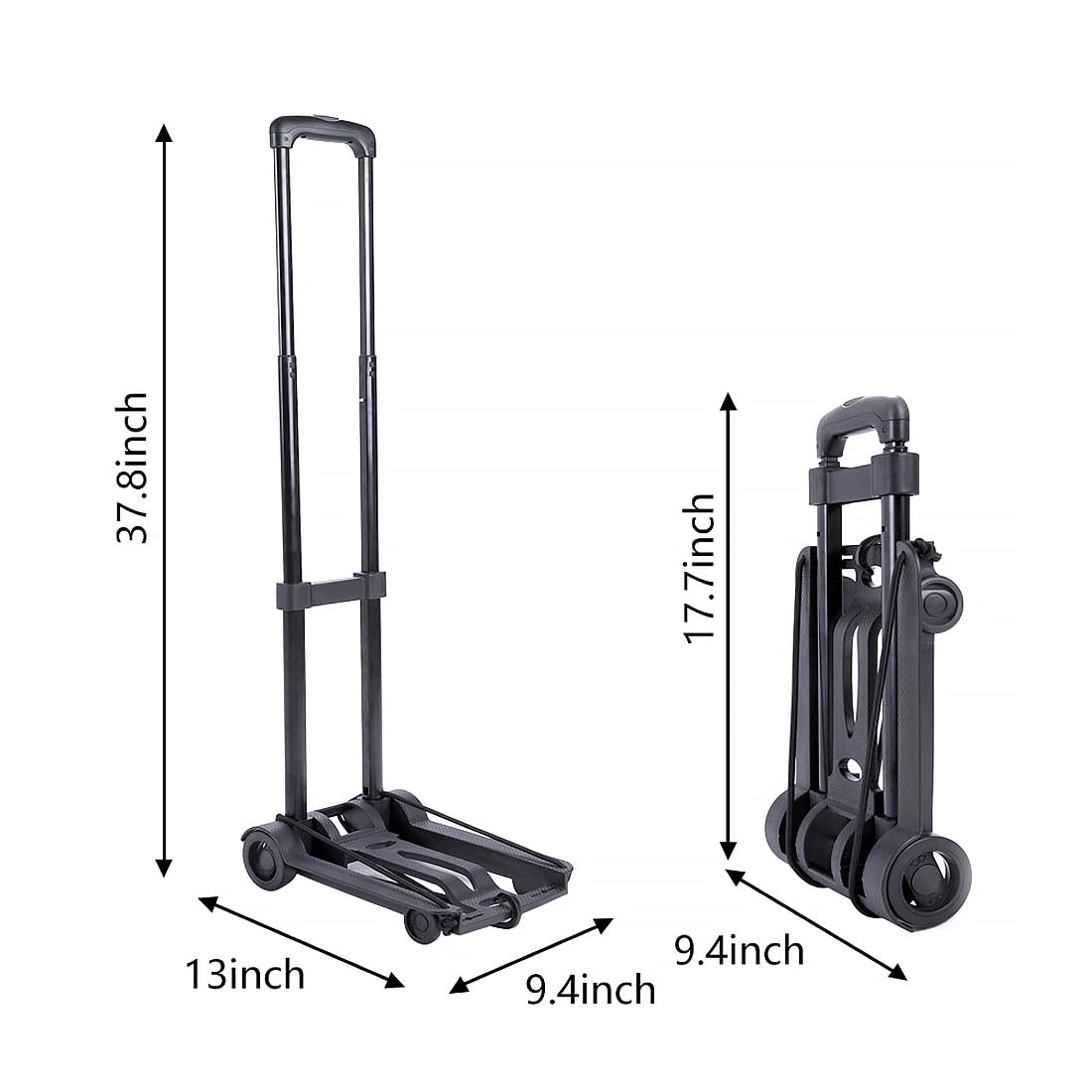 THABATAD Folding Hand Truck Lightweight, Portable Luggage Cart, Foldable Trolley with 4 Wheels, Fold Up Dolly for for Moving Shopping Travel Office Use, 66lbs